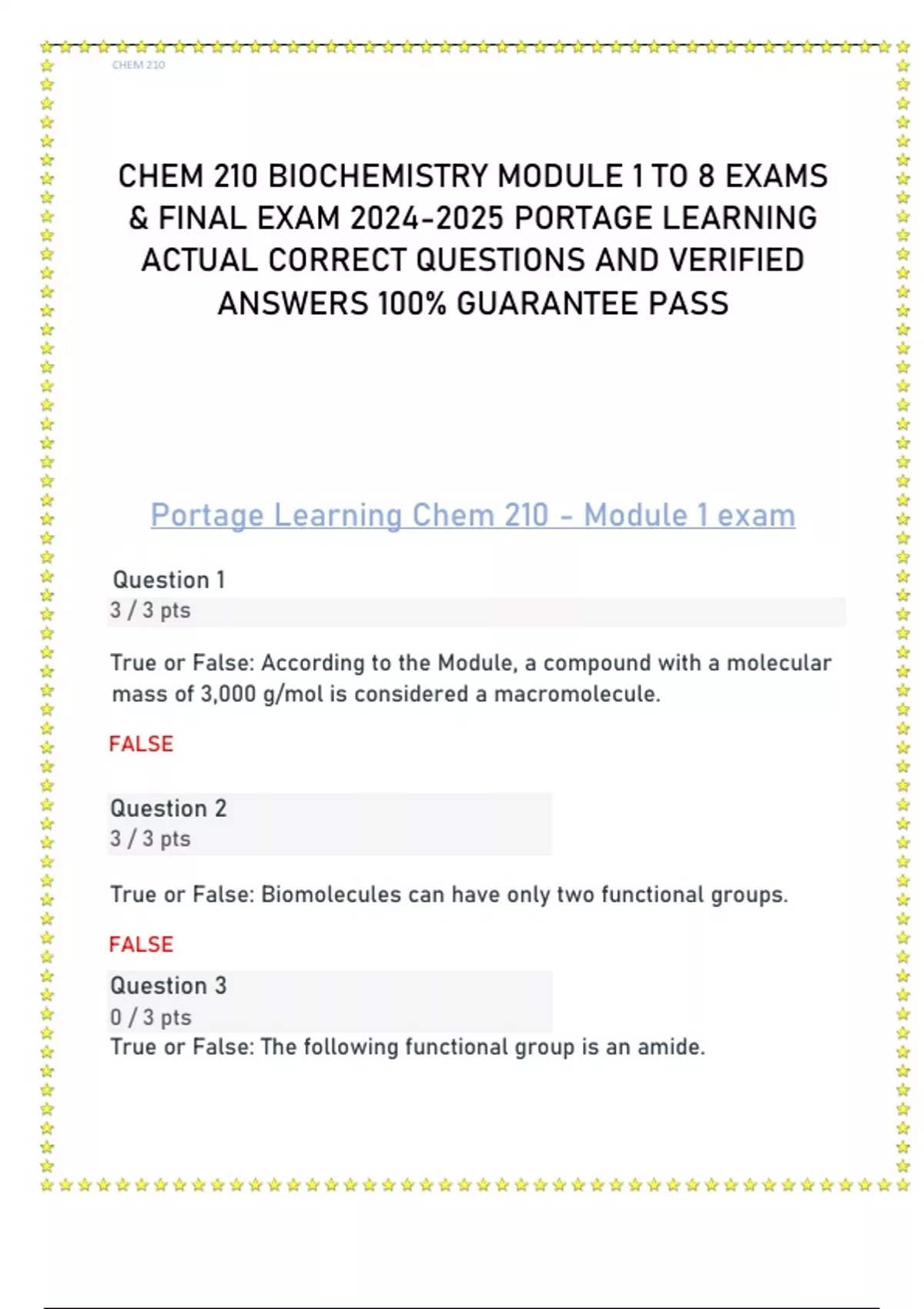 CHEM 210 BIOCHEMISTRY MODULE 1 TO 8 EXAMS & FINAL EXAM PORTAGE LEARNING ...