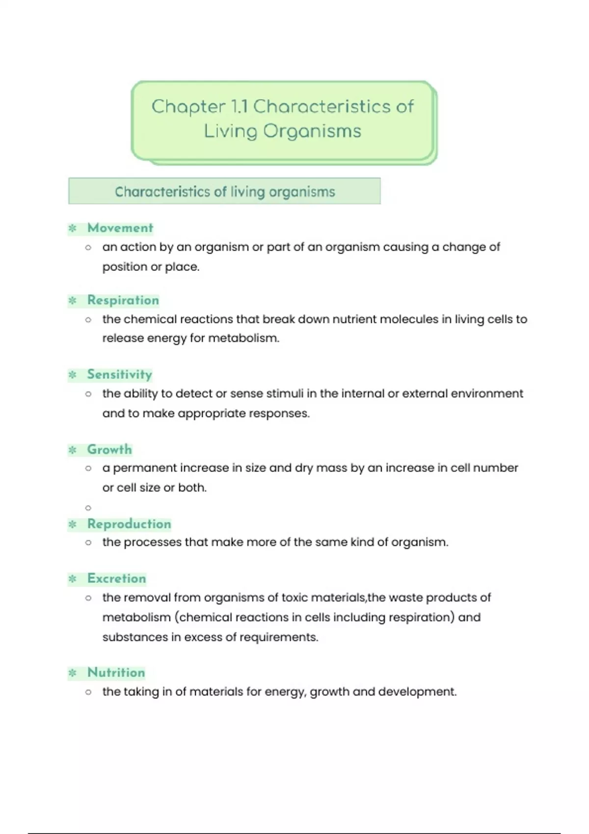 Characteristics of Living Organisms - Biology - Stuvia US