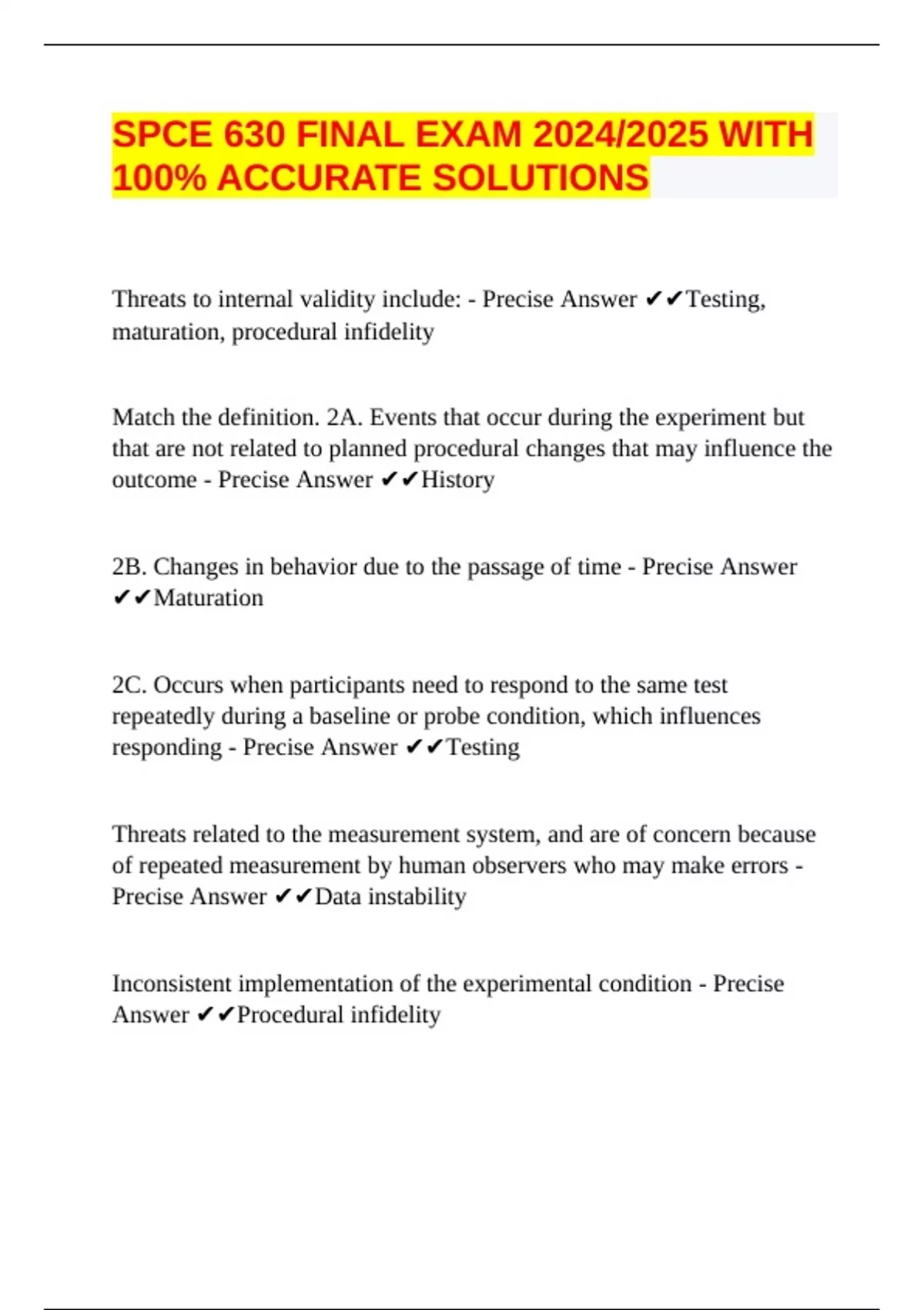 SPCE 630 FINAL EXAM 2024/2025 WITH 100% ACCURATE SOLUTIONS - SPCE 630 ...