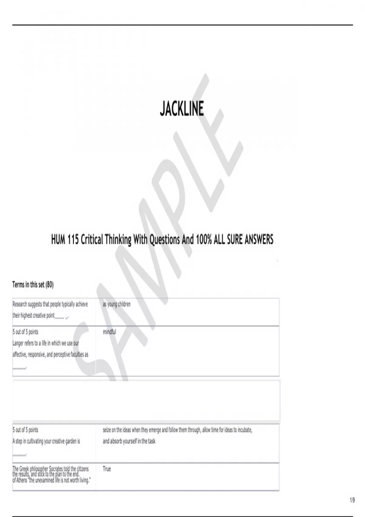HUM 115 Critical Thinking With Questions And 100% ALL SURE ANSWERS ...
