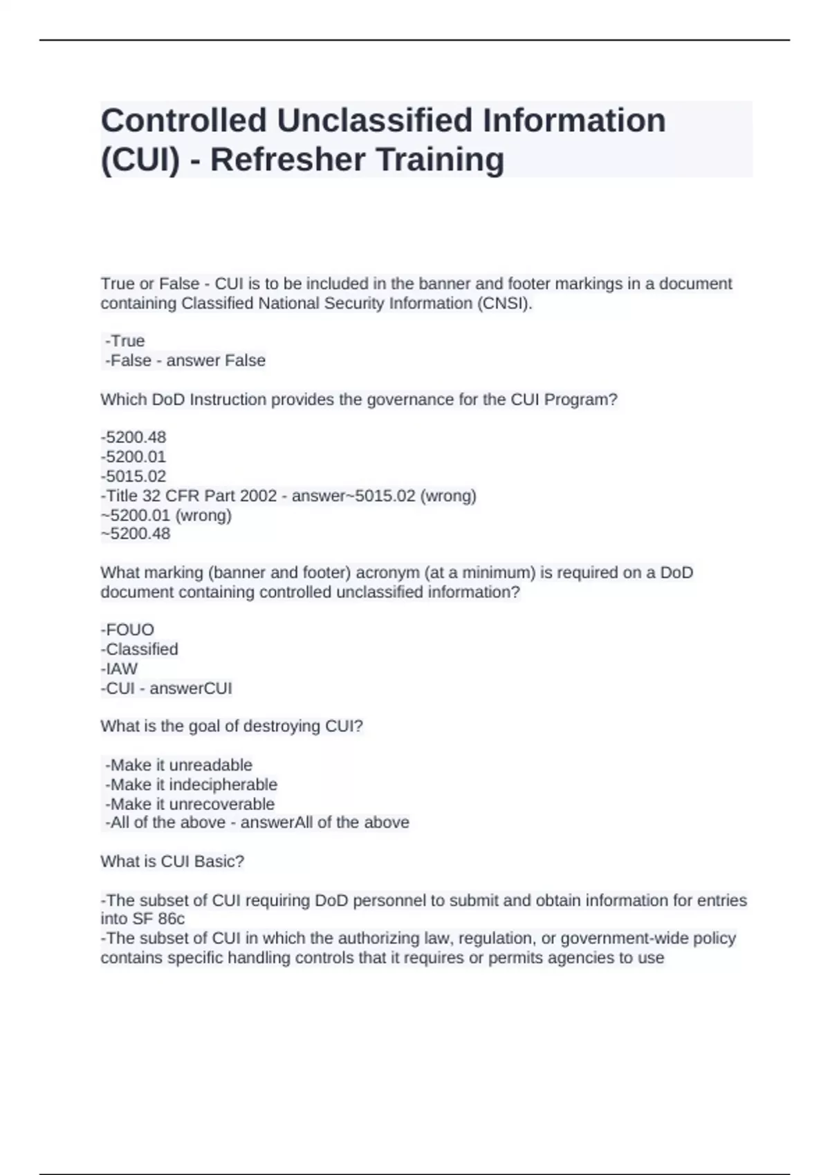 Controlled Unclassified Information (CUI) - Refresher Training ...