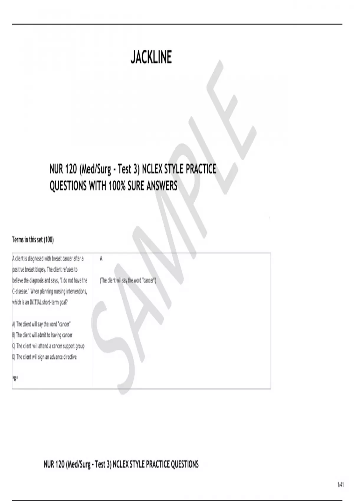 NUR 120 (Med/Surg - Test 3) NCLEX STYLE PRACTICE QUESTIONS WITH 100% ...
