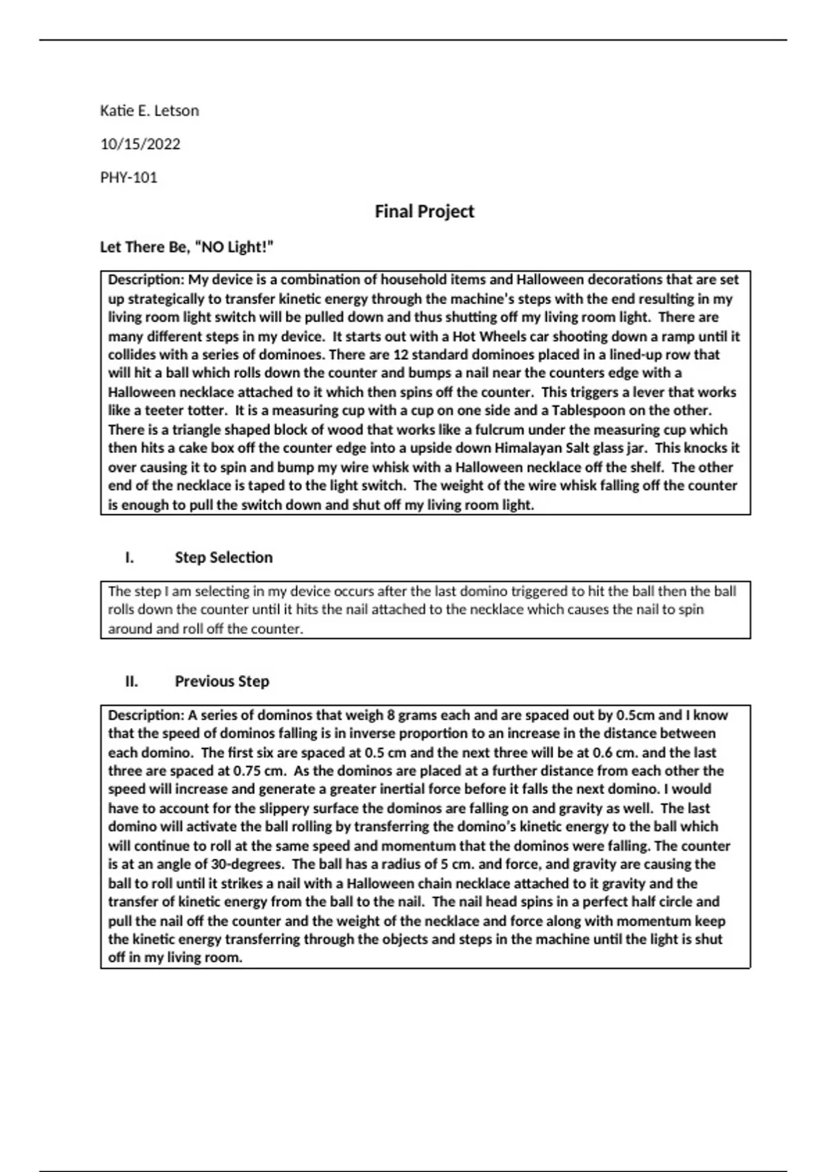 PHY-101 Final Project SNHU - PHY-101 Principles of Physics (SNHU) - Stuvia US
