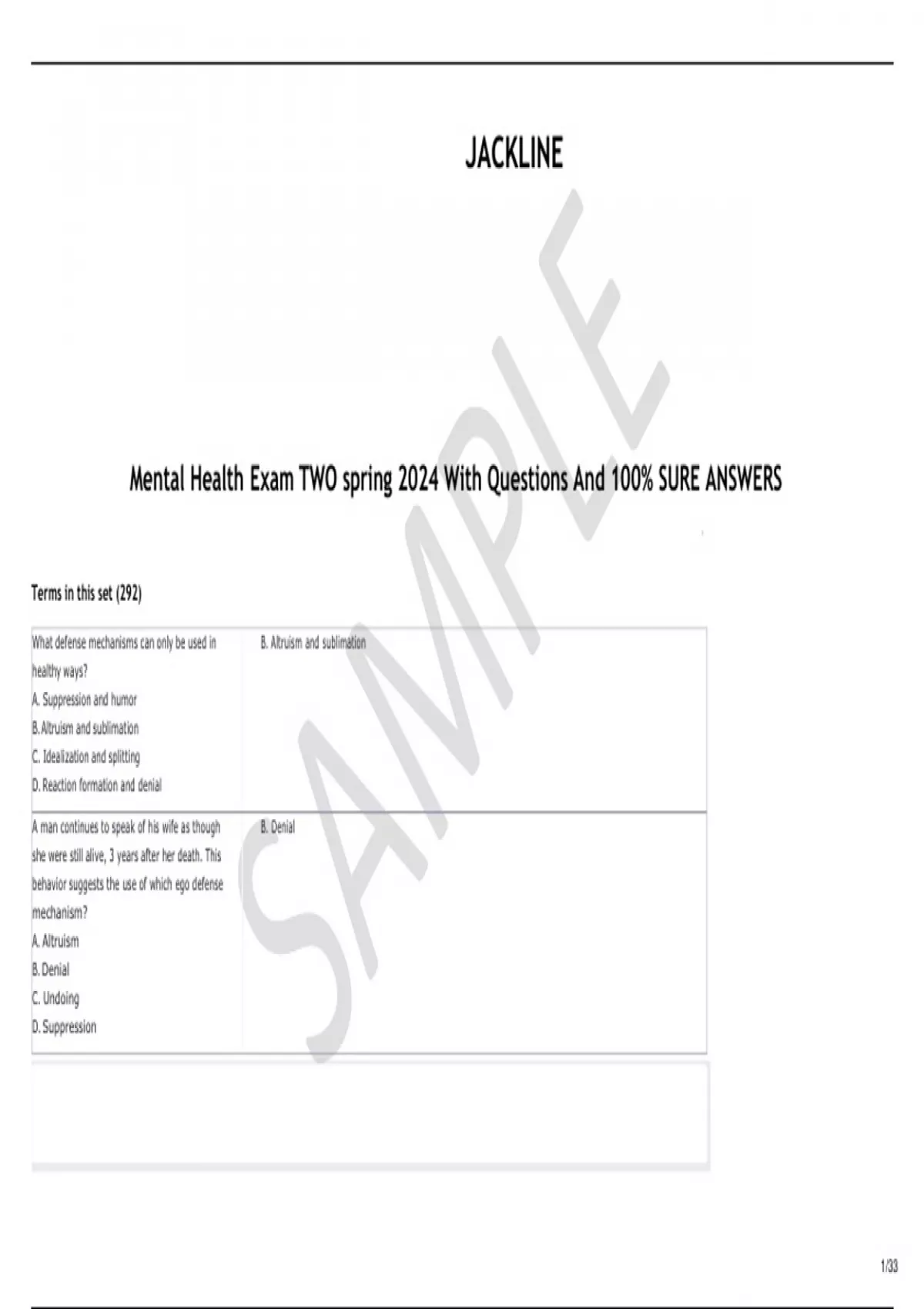 Mental Health Exam TWO spring 2024 With Questions And 100% SURE ANSWERS ...