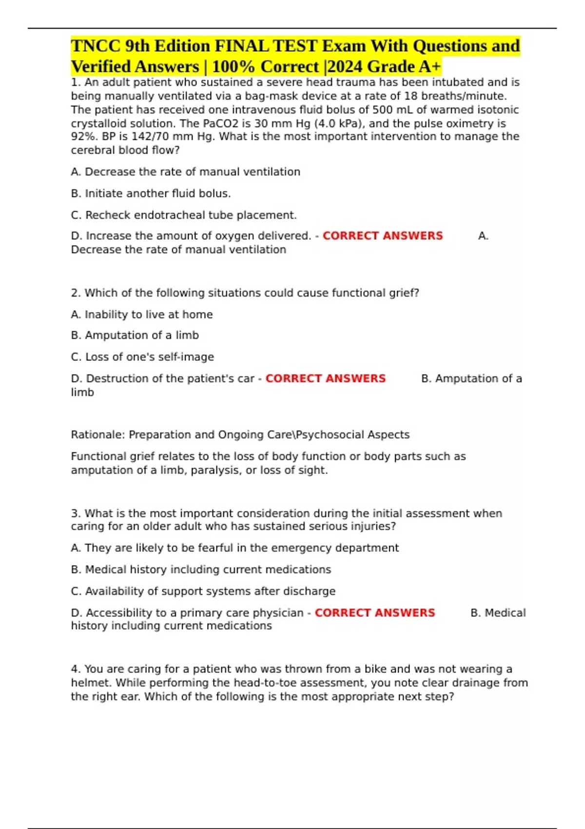 TNCC 9th Edition FINAL TEST Exam With Questions and Verified Answers ...