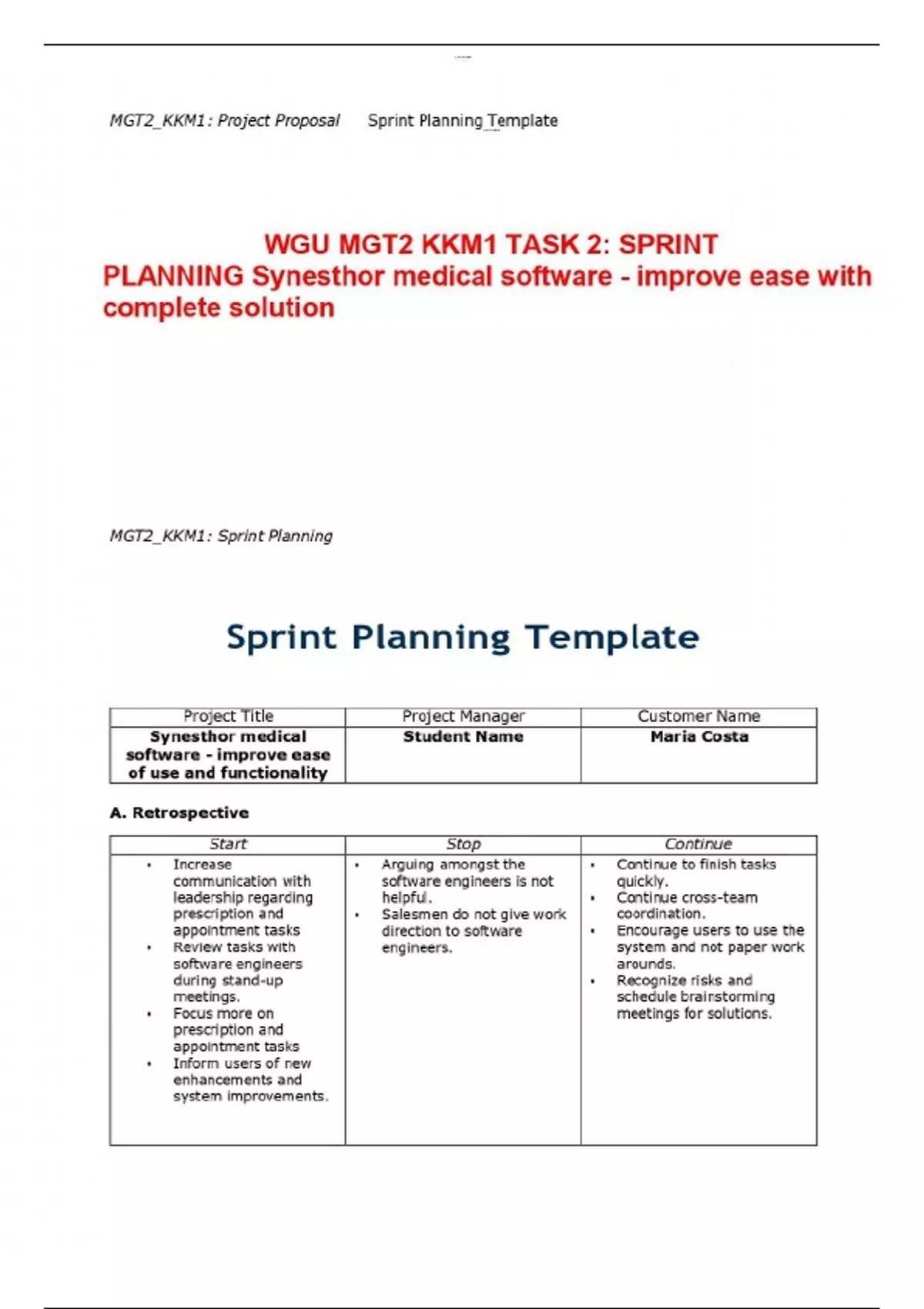 WGU MGT2 KKM1 TASK 2: SPRINT PLANNING Synesthor medical software ...