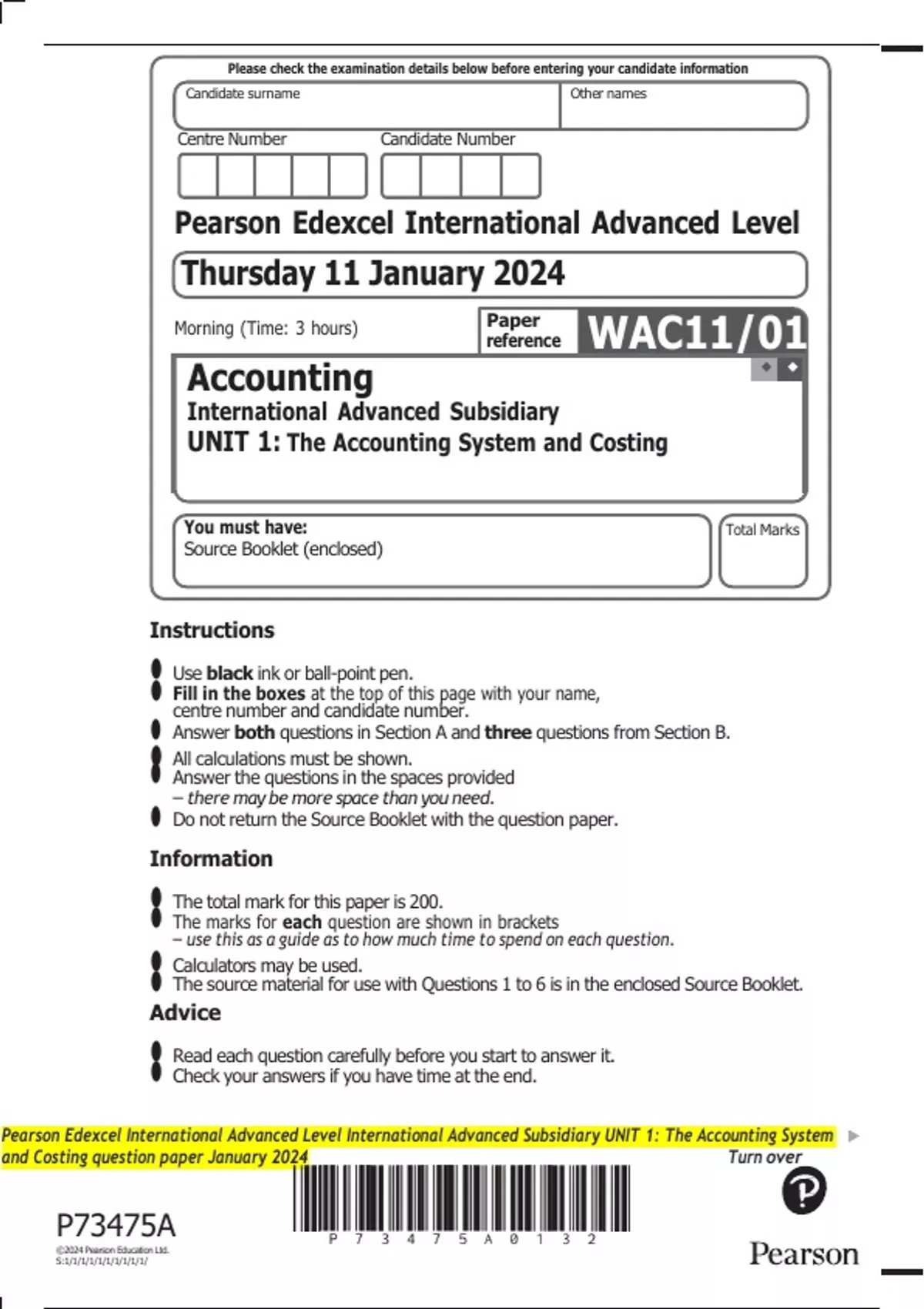Pearson Edexcel International Advanced Level International Advanced ...