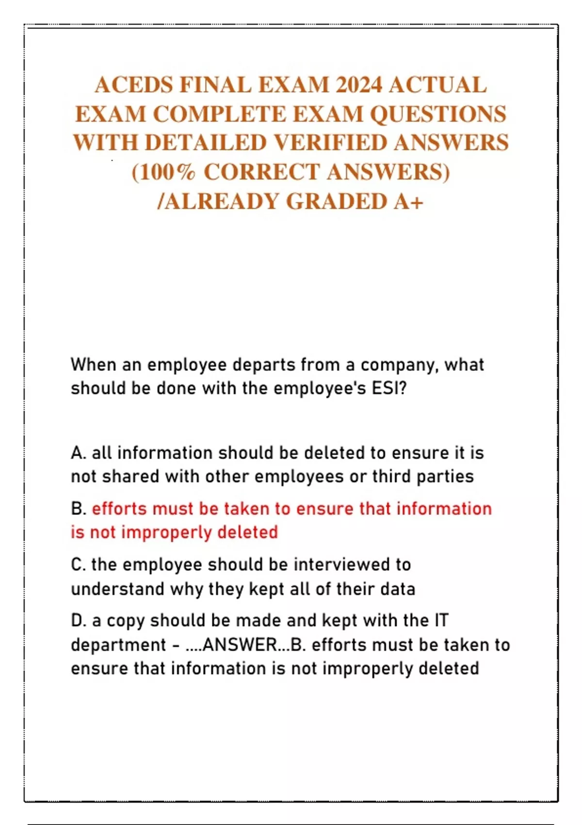 ACEDS FINAL EXAM 2024 ACTUAL EXAM COMPLETE EXAM QUESTIONS WITH DETAILED ...