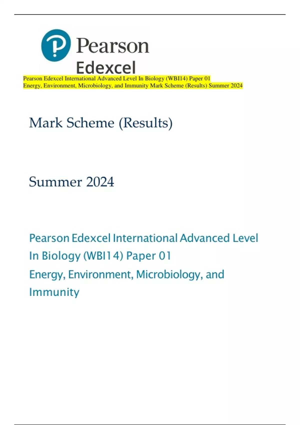Pearson Edexcel International Advanced Level In Biology (WBI14) Paper ...