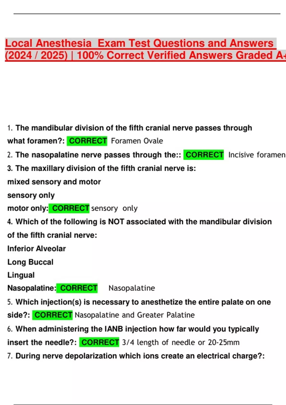 Local Anesthesia Exam Test Questions and Answers (2024 / 2025) | 100% ...
