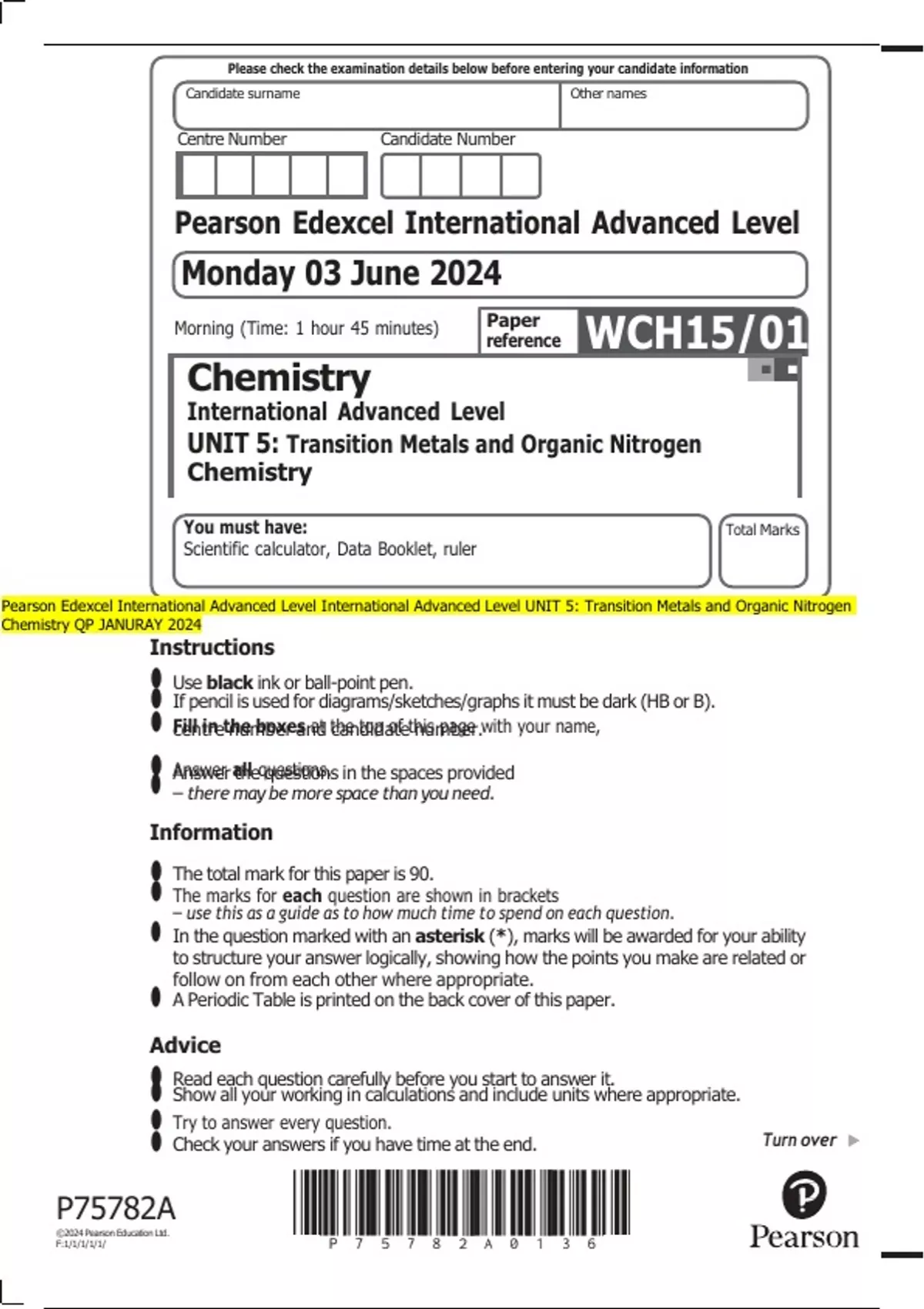 Pearson Edexcel International Advanced Level International Advanced ...