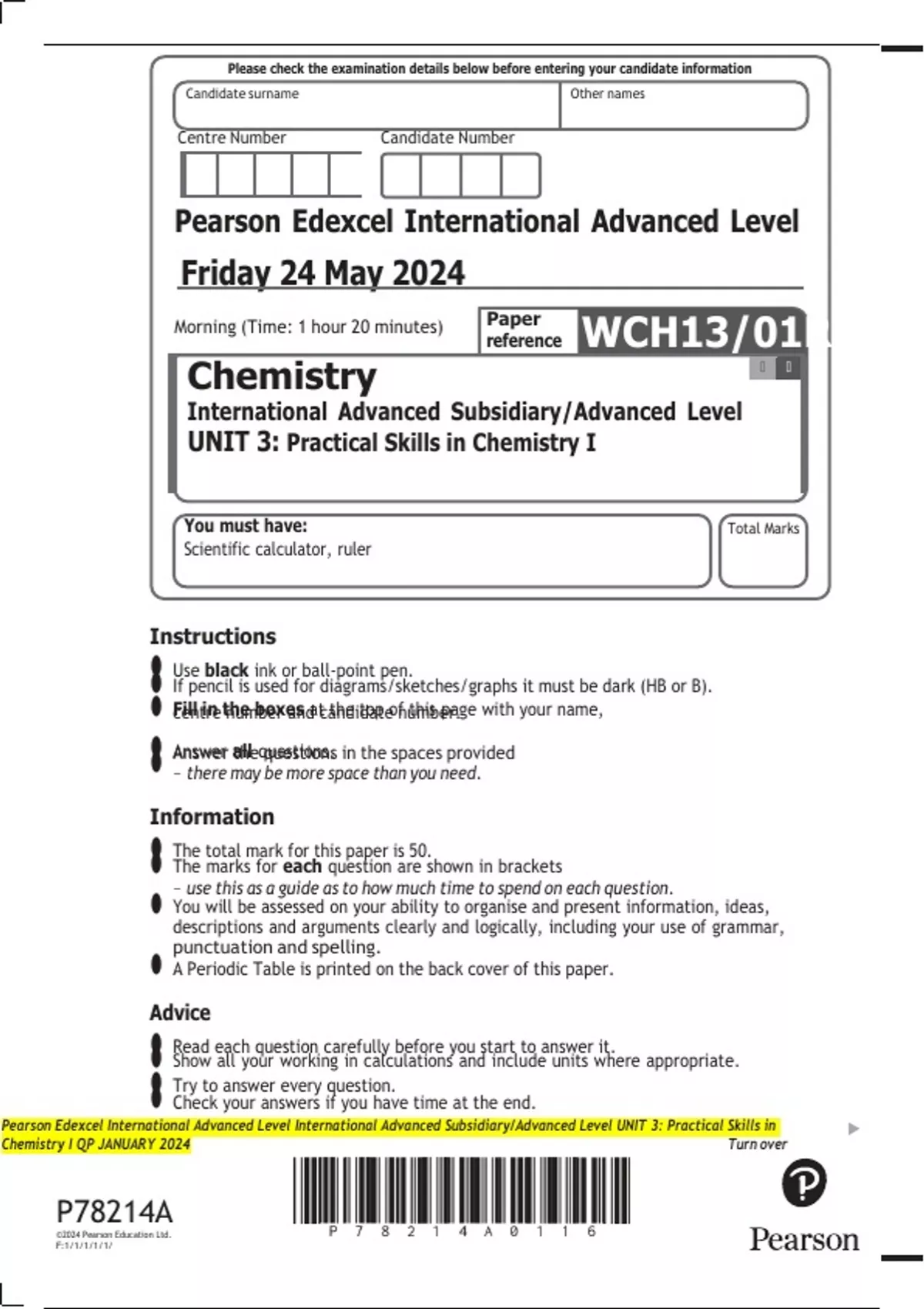 Pearson Edexcel International Advanced Level International Advanced ...