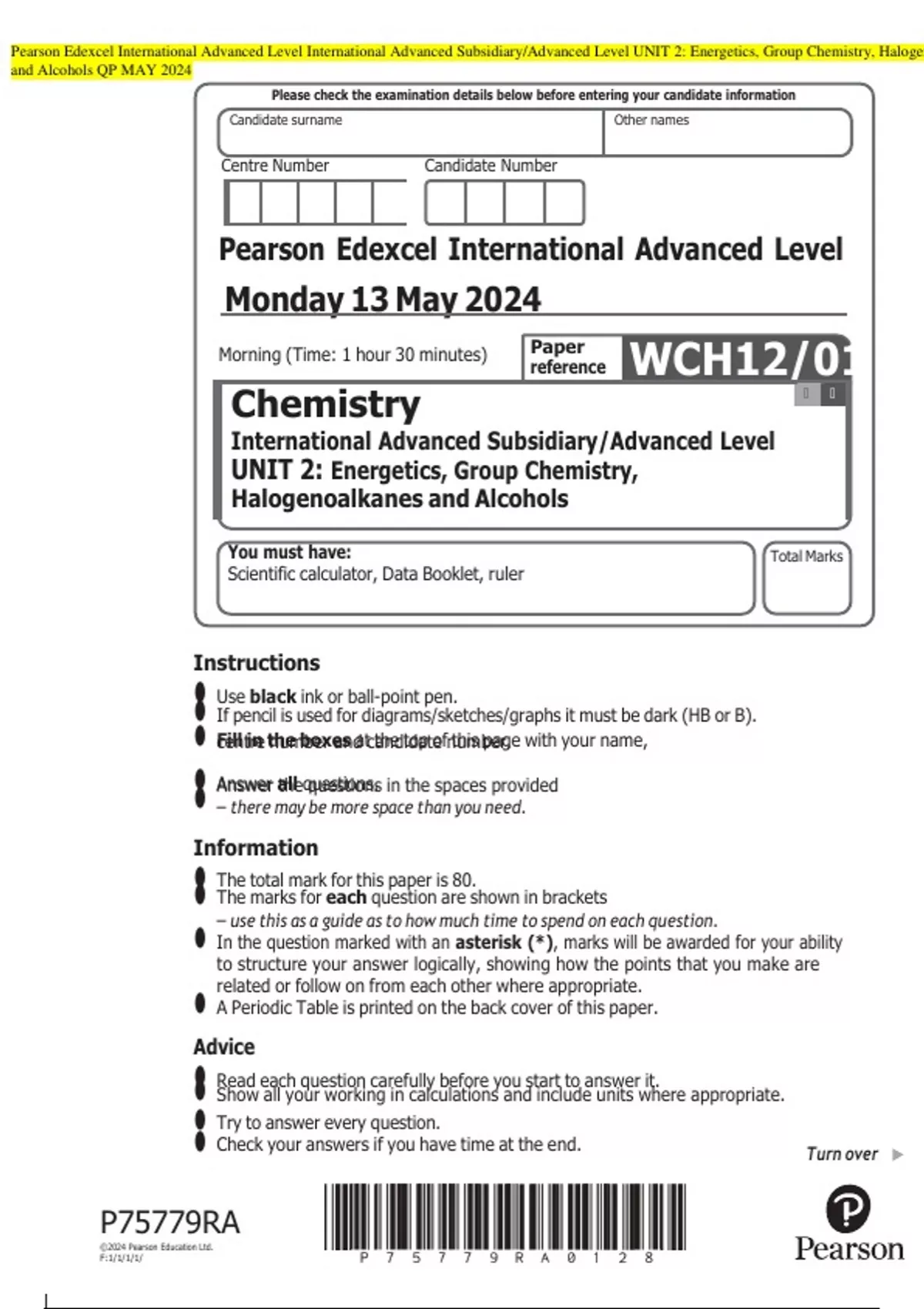 Pearson Edexcel International Advanced Level International Advanced ...