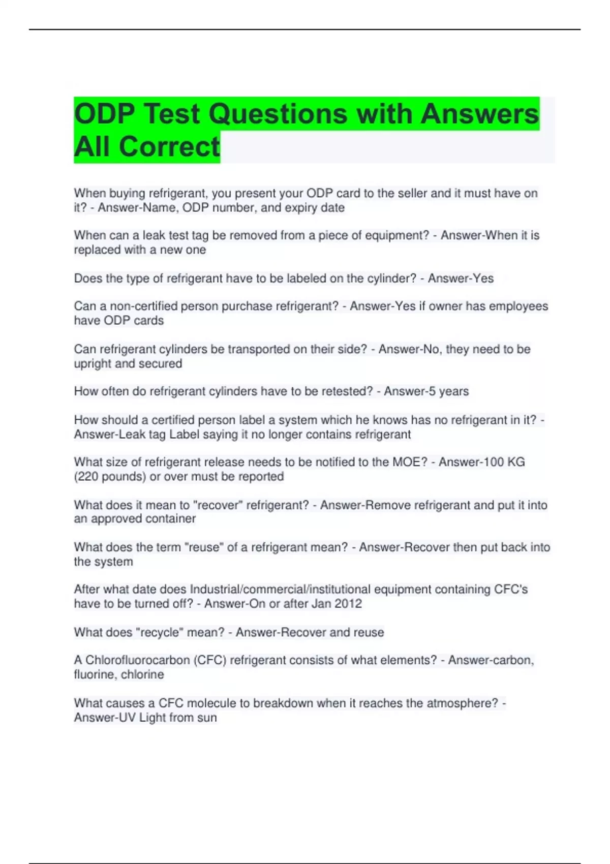 ODP Test Questions with Answers All Correct - ODP - Stuvia US