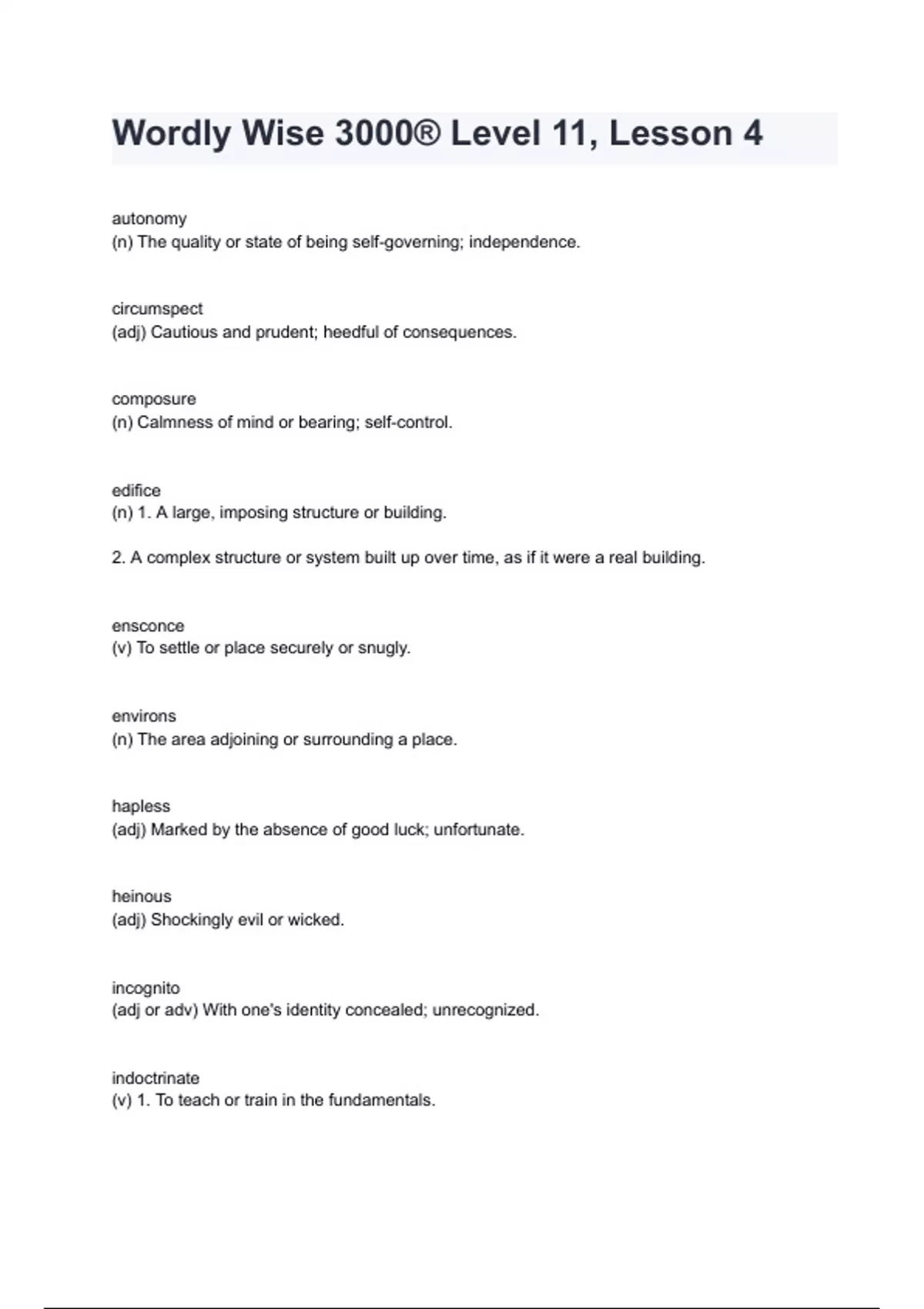 Wordly Wise 3000® Level 11, Lesson 4 Exam 2024/2025 Questions With ...