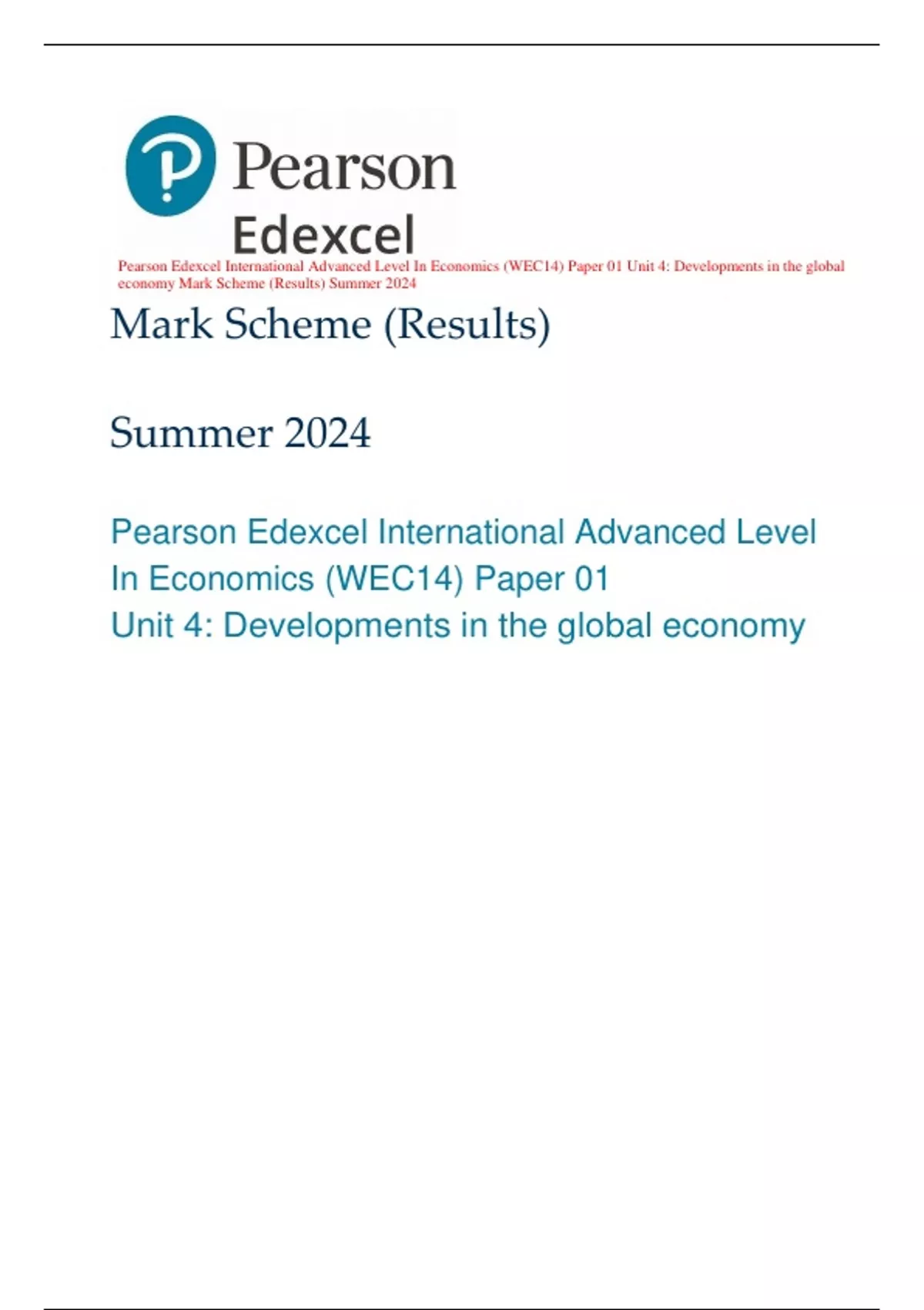 Pearson Edexcel International Advanced Level In Economics (WEC14) Paper ...