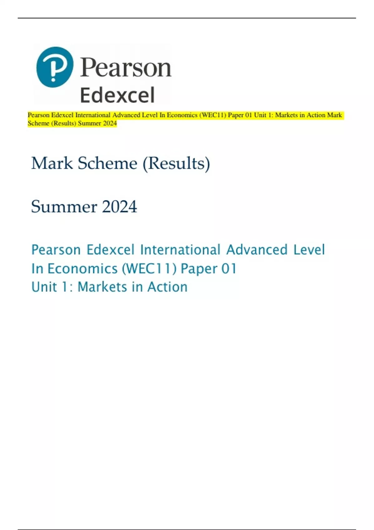 Pearson Edexcel International Advanced Level In Economics (WEC11) Paper ...