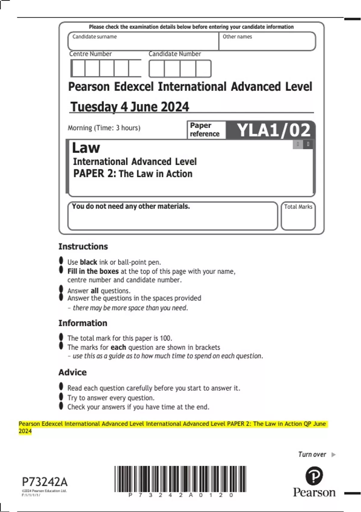 Pearson Edexcel International Advanced Level International Advanced ...