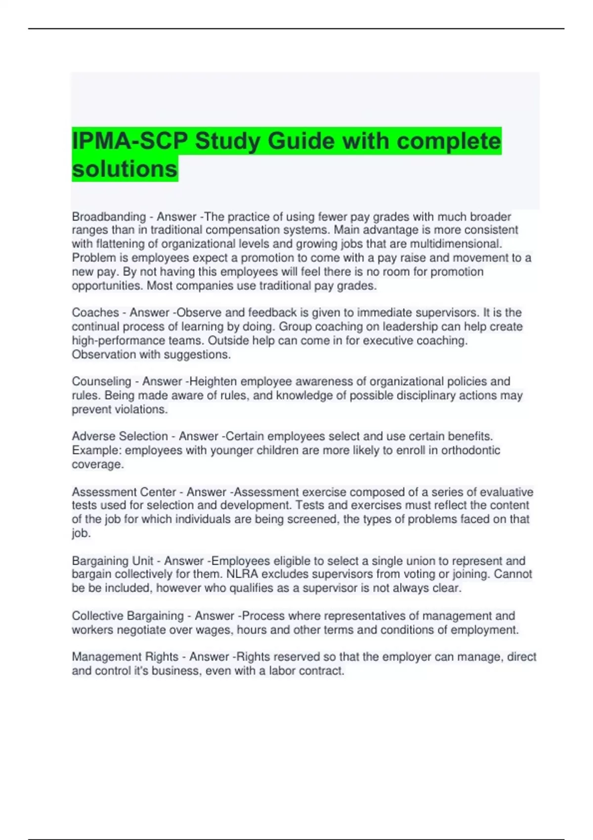 IPMA-SCP Study Guide with complete solutions - IPMA-SCP - Stuvia US