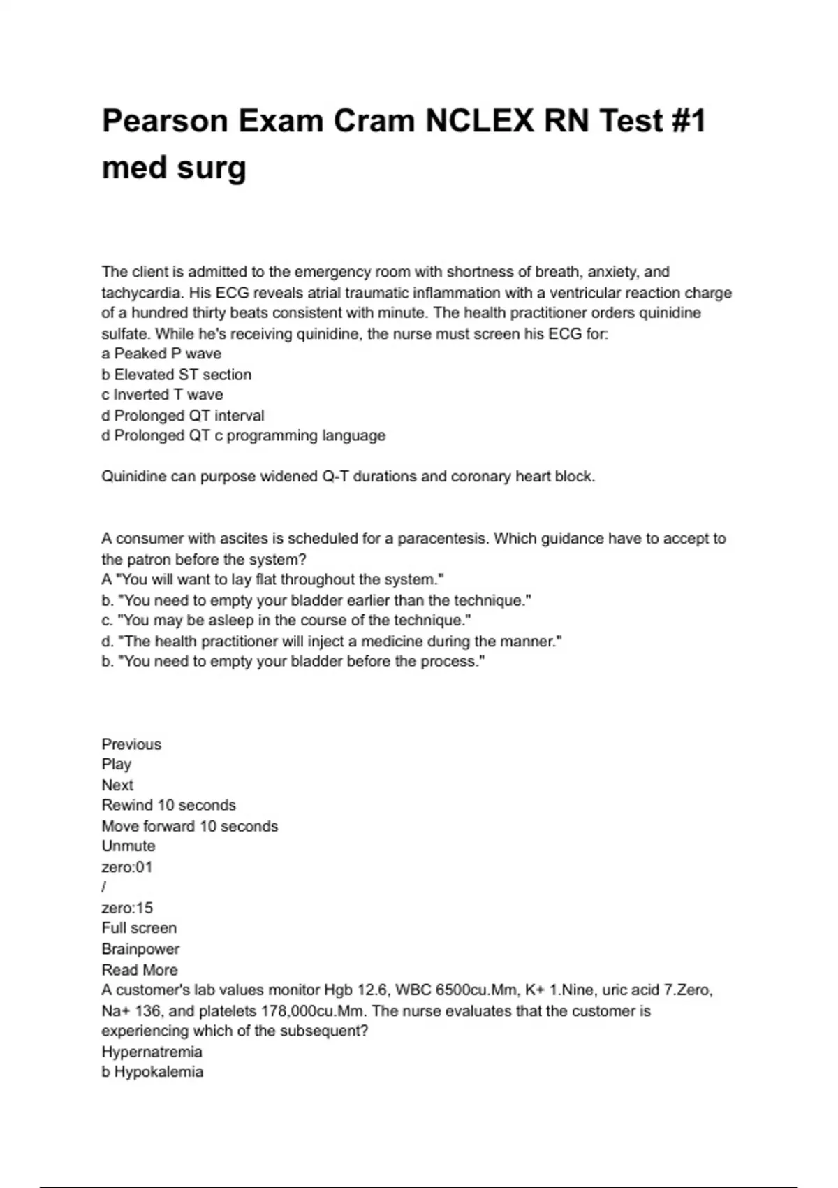 Pearson Exam Cram NCLEX RN Test #1 med surg TEST BANK QUESTIONS ...