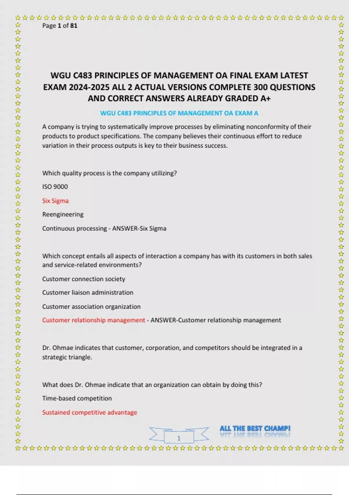 WGU C483 PRINCIPLES OF MANAGEMENT OA FINAL EXAM LATEST EXAM ALL 2 ...