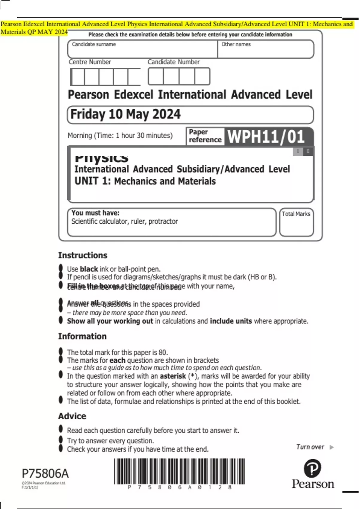Pearson Edexcel International Advanced Level Physics International ...