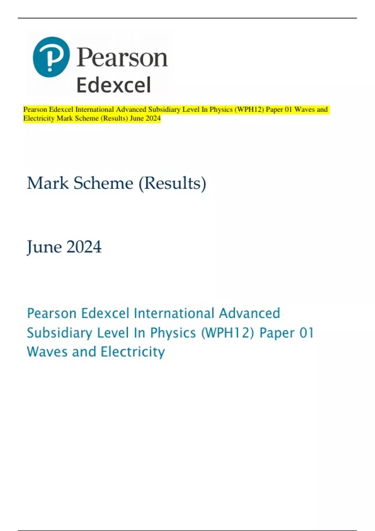 Pearson Edexcel International Advanced Subsidiary Level In Physics ...