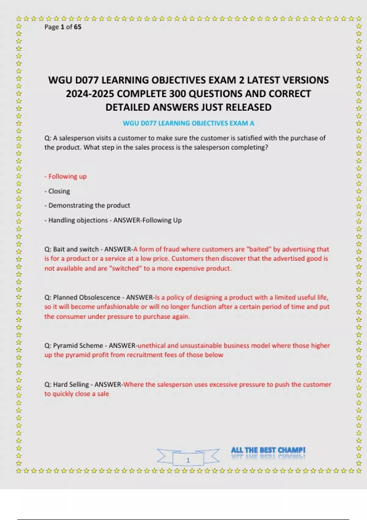 WGU D077 LEARNING OBJECTIVES EXAM 2 LATEST VERSIONS COMPLETE 300 ...