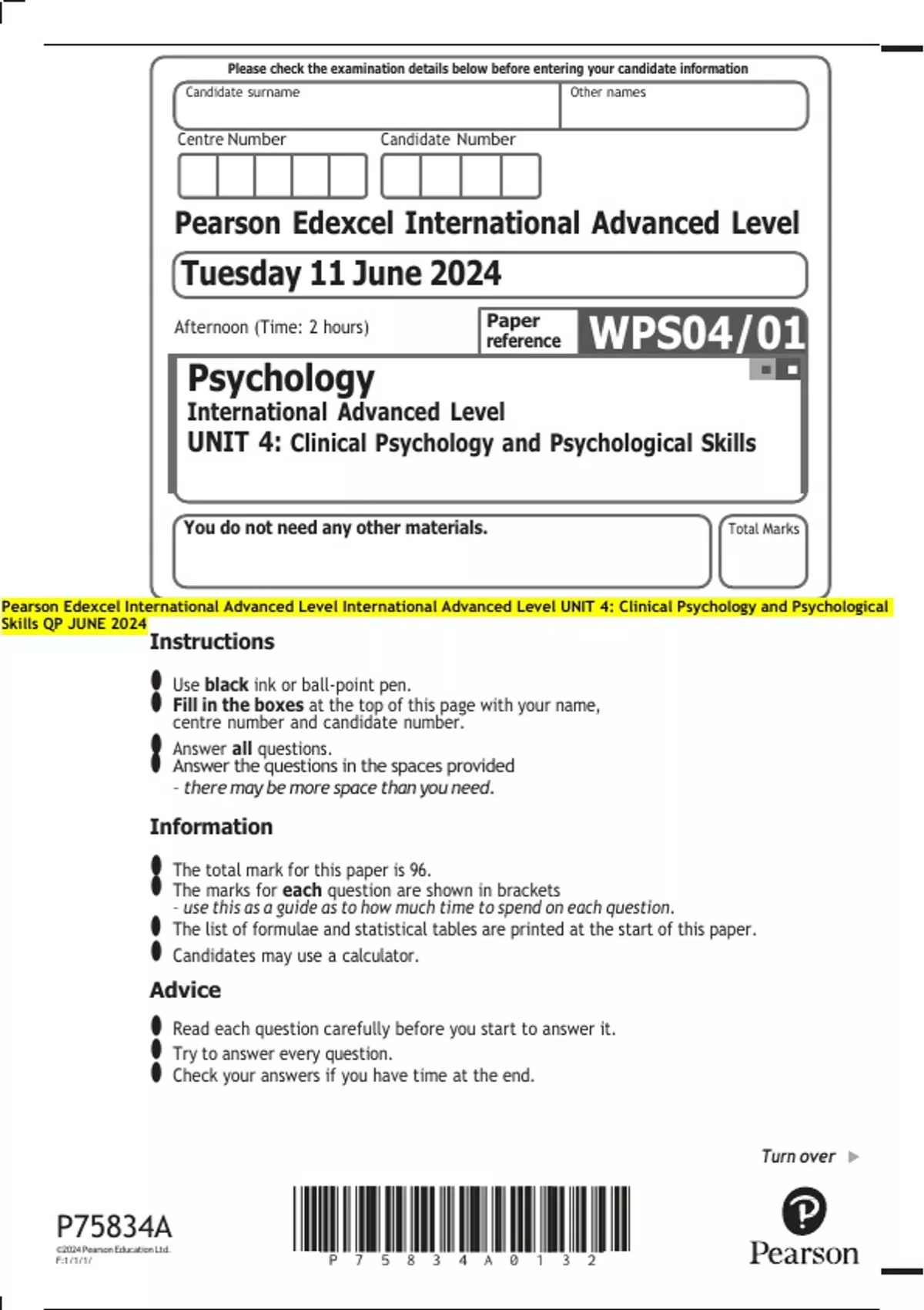 Pearson Edexcel International Advanced Level International Advanced ...