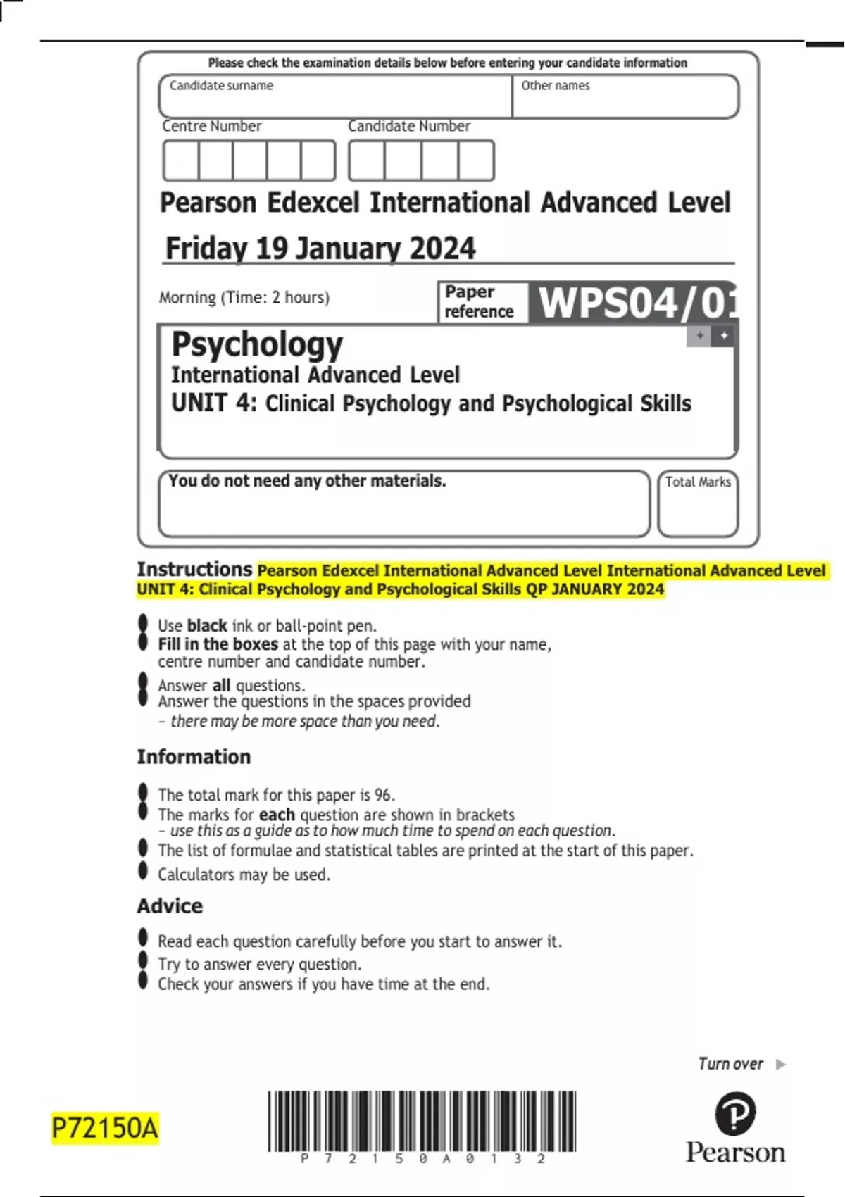 Pearson Edexcel International Advanced Level International Advanced ...
