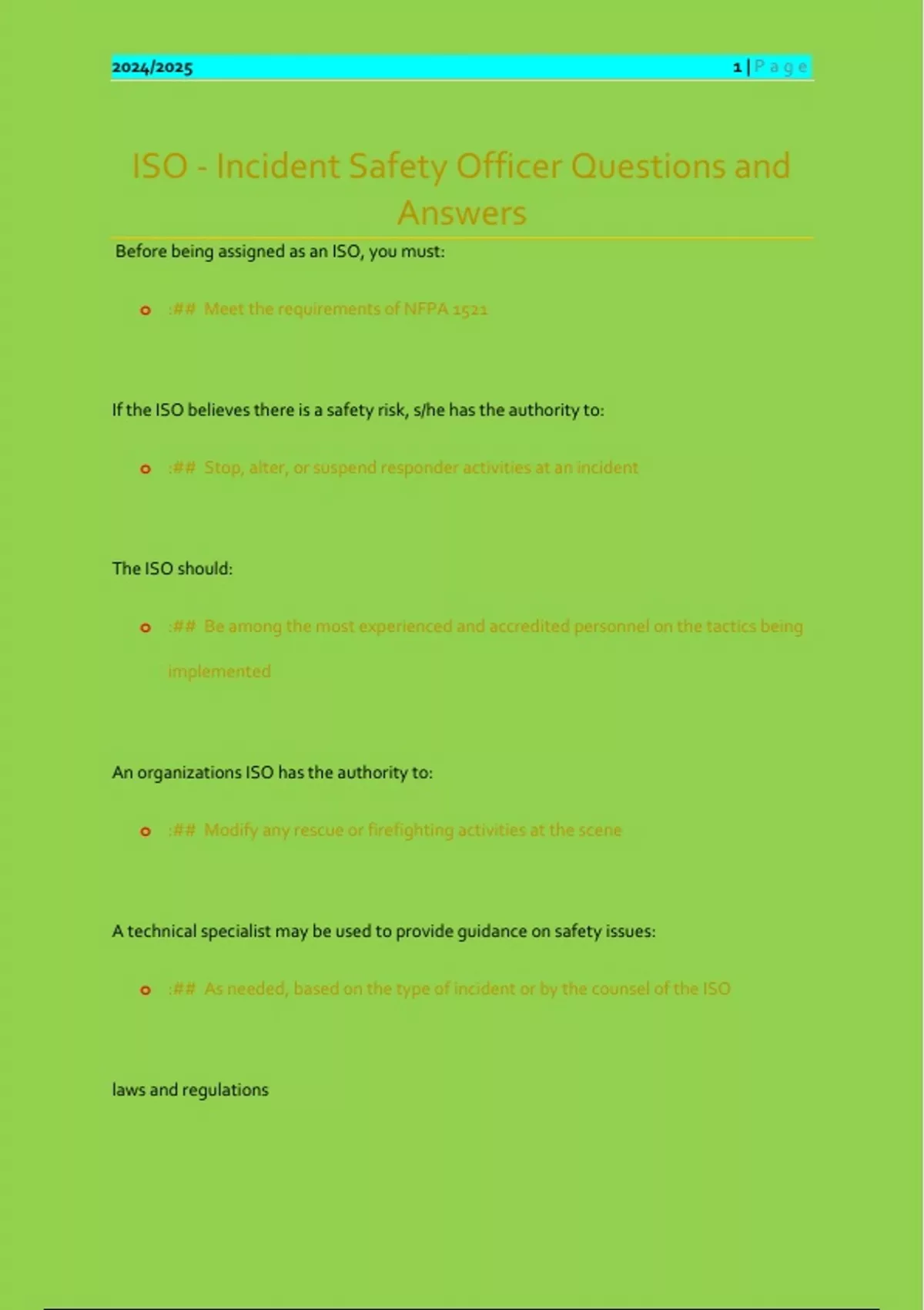 ISO - Incident Safety Officer Questions and Answers - ISO - Stuvia US