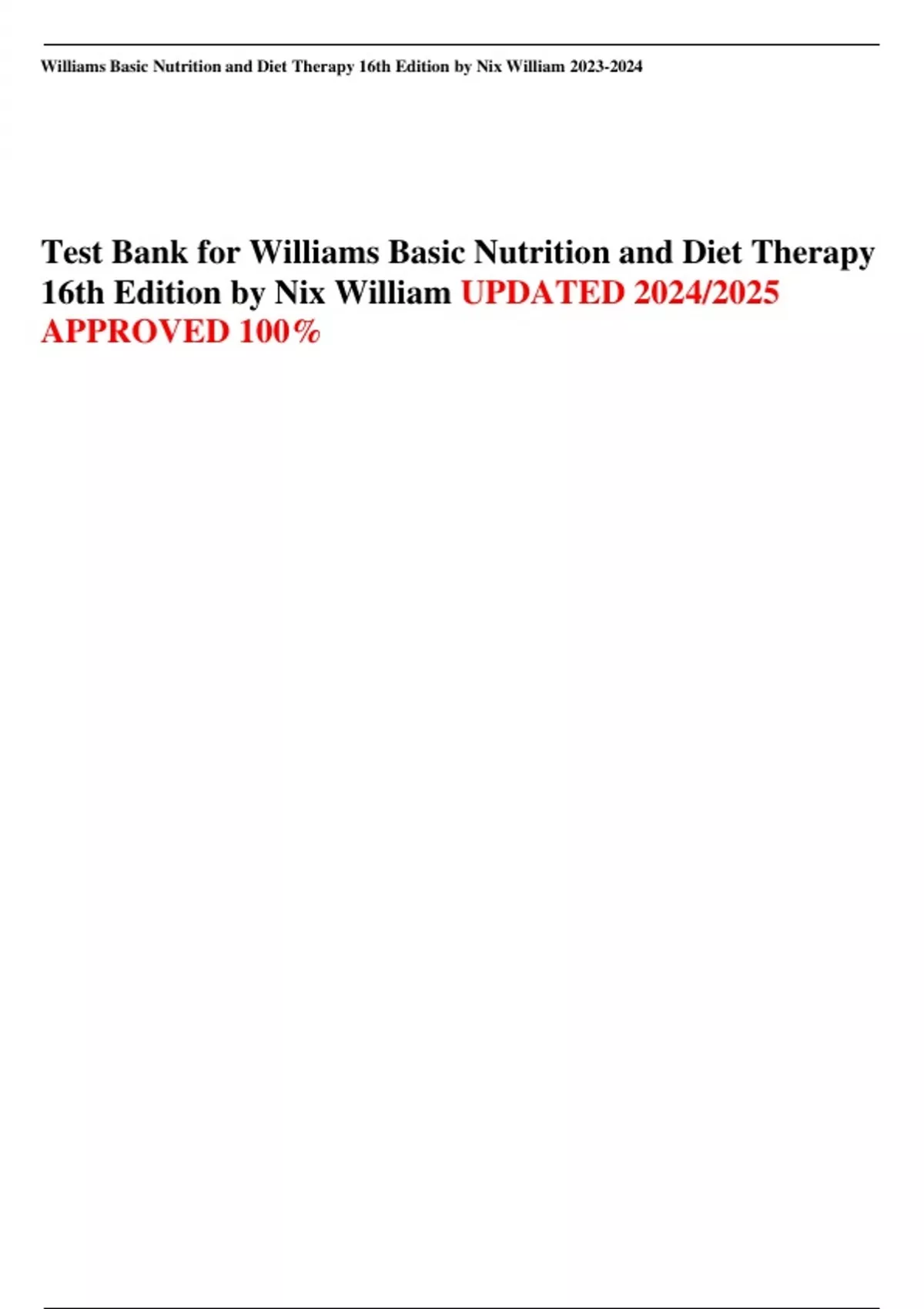 Test Bank for Williams Basic Nutrition and Diet Therapy 16th Edition by ...
