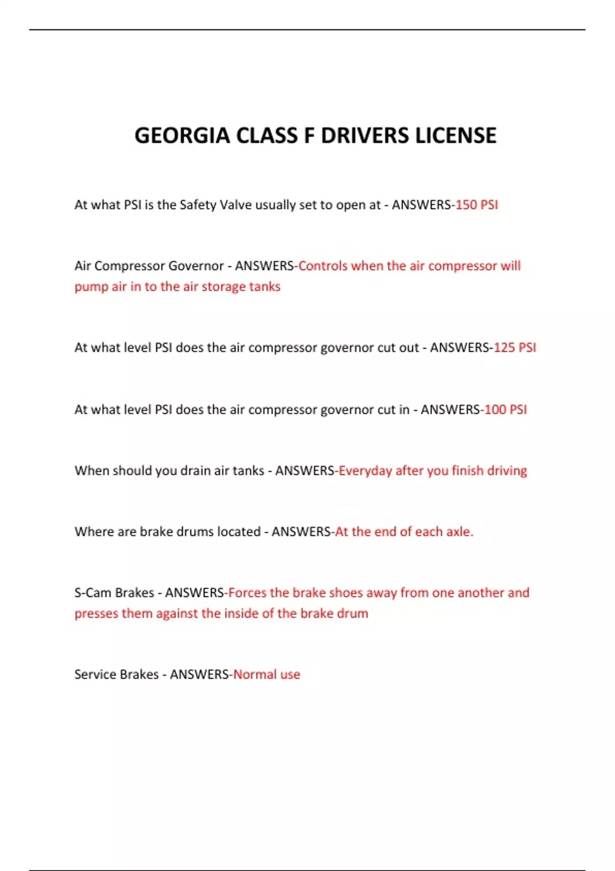 GEORGIA CLASS F DRIVERS LICENSE 2024 QUESTIONS AND ANSWERS - GEORGIA ...