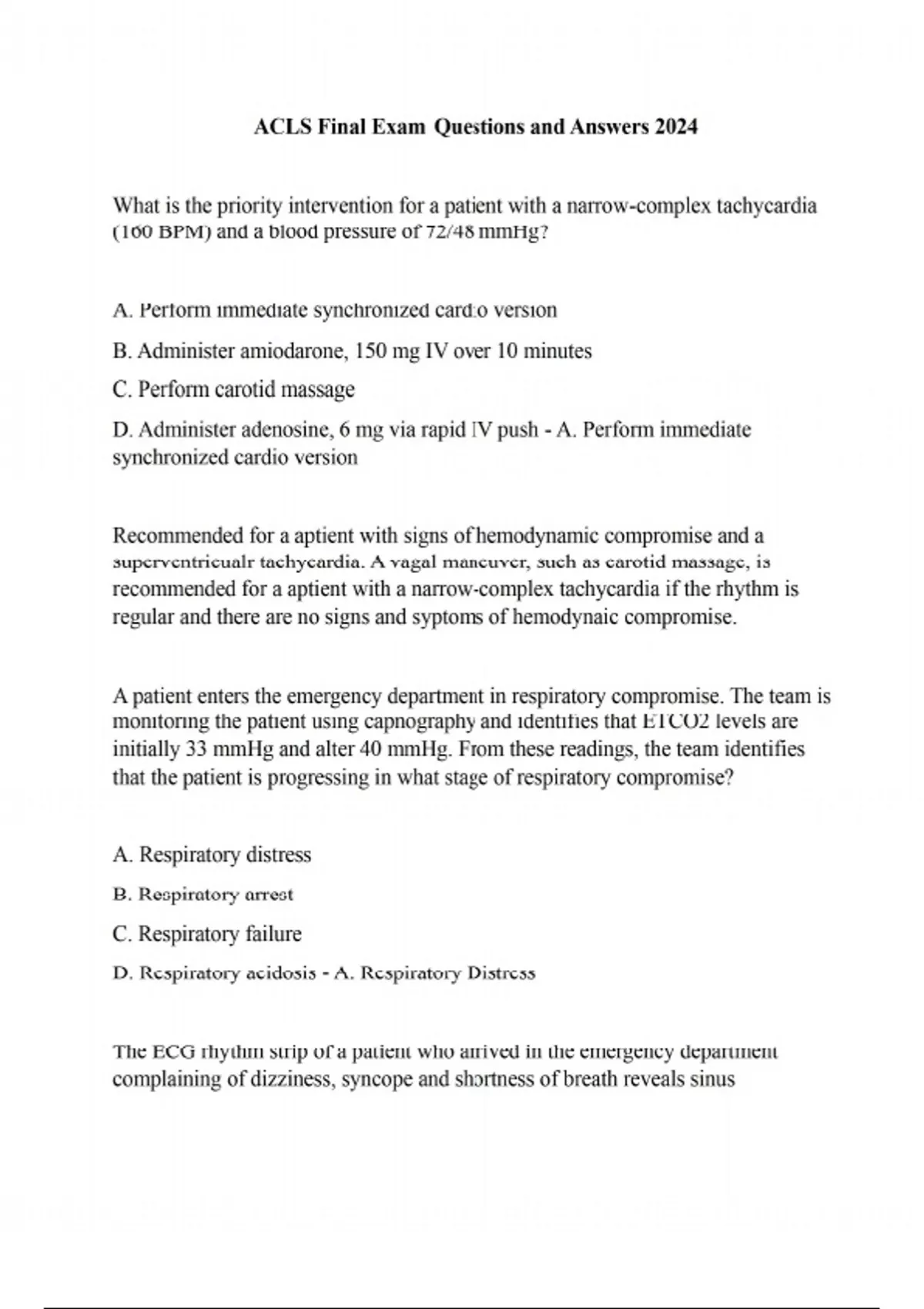 ACLS Final Exam Questions and Answers 2024 - ACLS - Stuvia US