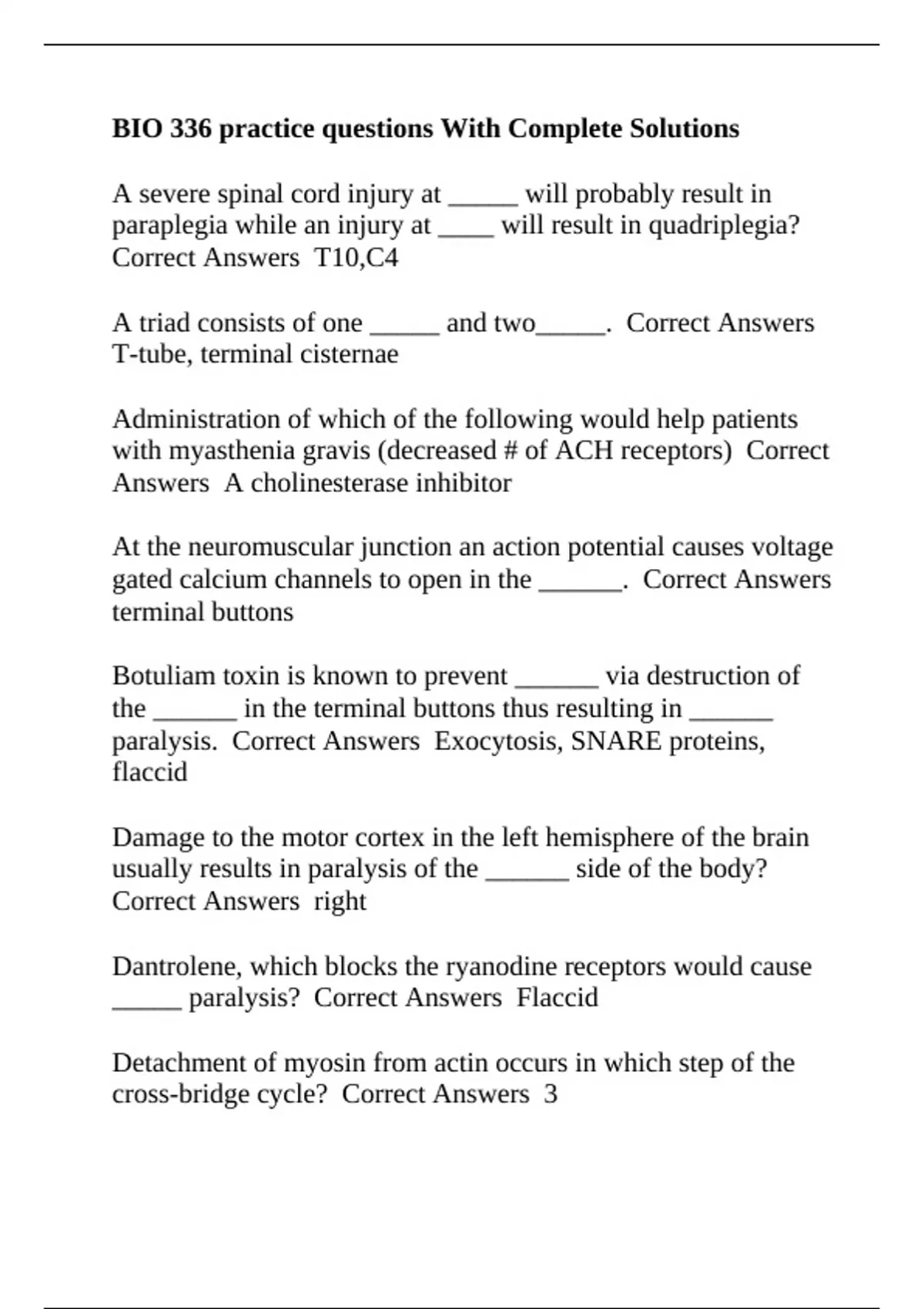 BIO 336 practice questions With Complete Solutions - BIO 336 - Stuvia US