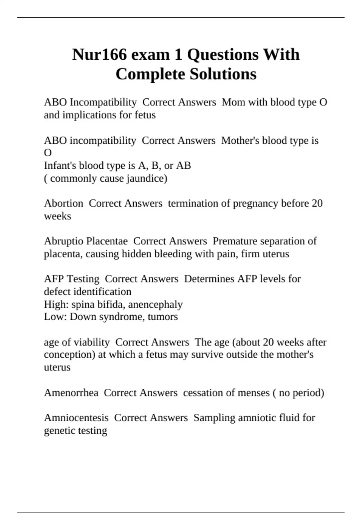 NUR166/ NUR 166 Hondros College School Of Nursing -Nur166 exam 1 ...