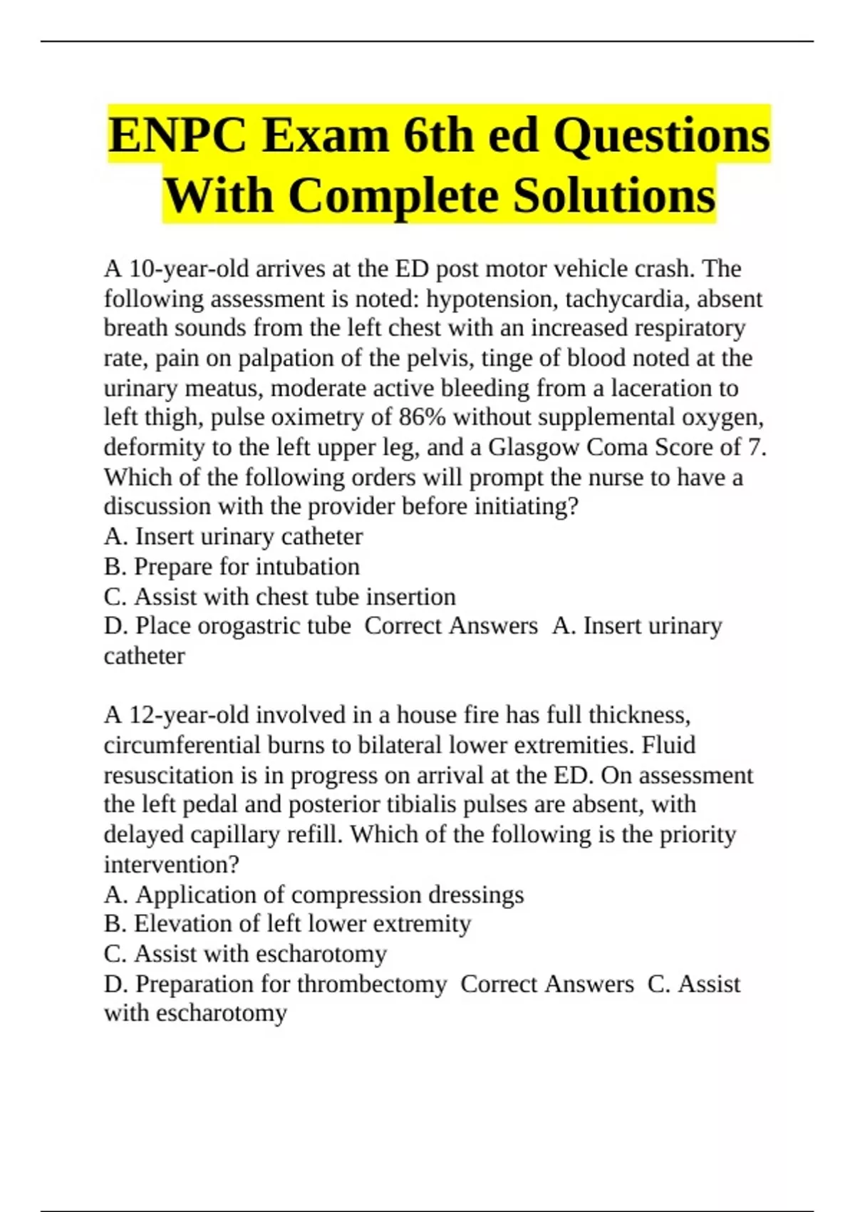 ENPC Exam 6th ed Questions With Complete Solutions - ENPC - Stuvia FR