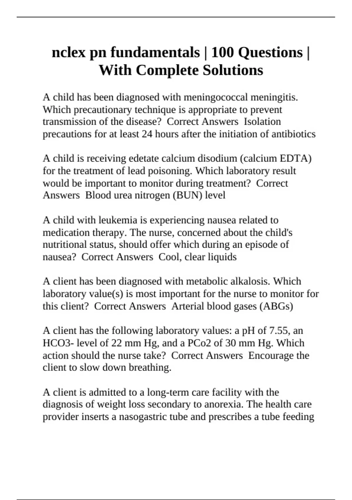 nclex pn fundamentals | 100 Questions | With Complete Solutions - Nclex ...