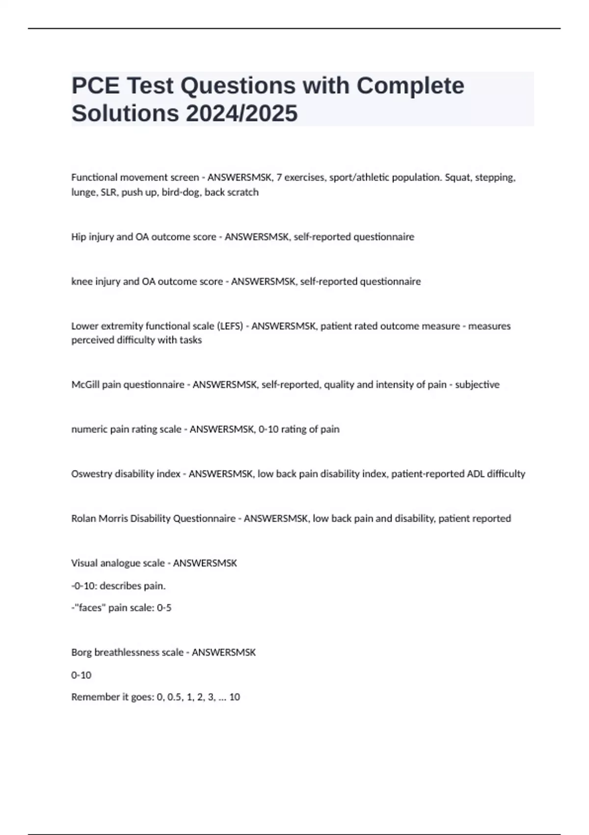 PCE Test Questions with Complete Solutions 2024/2025 - PCE - Stuvia US