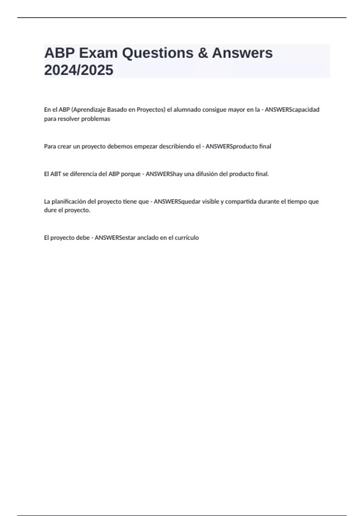 ABP Exam Questions & Answers 2024/2025 - ABP - Stuvia US