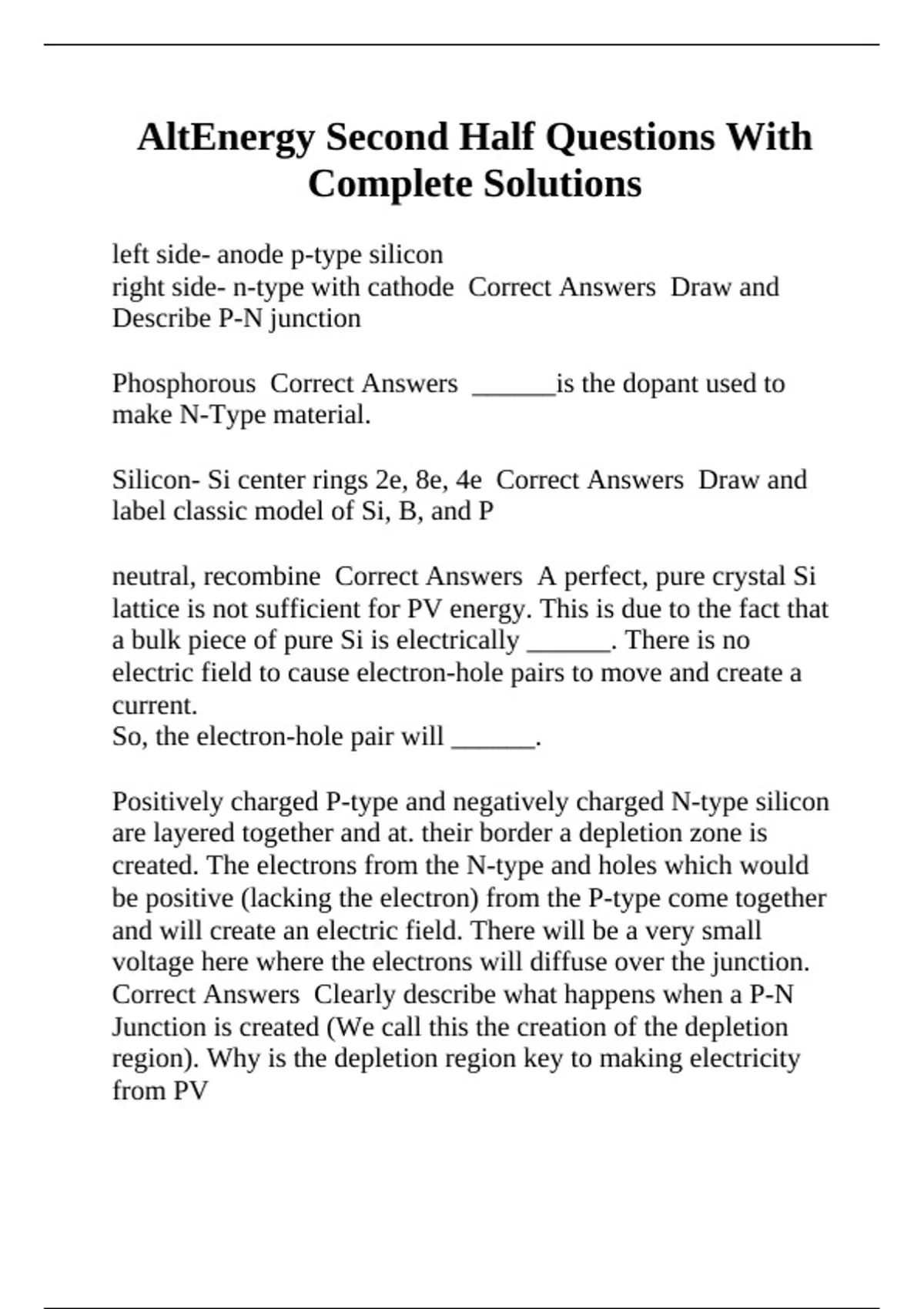 AltEnergy Second Half Questions With Complete Solutions - AltEnergy ...