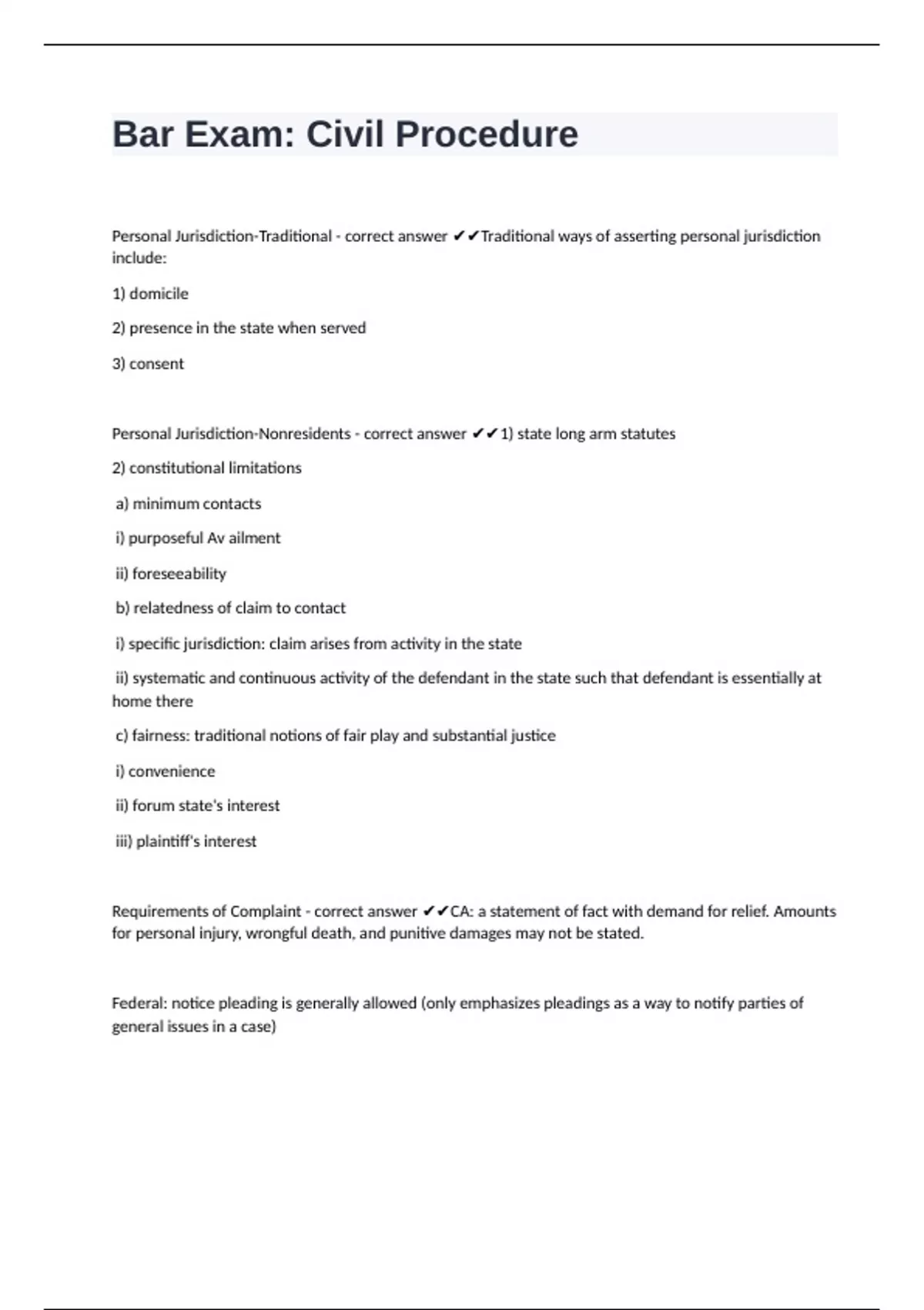 Bar Exam: Civil Procedure questions with complete solutions - Awma ...