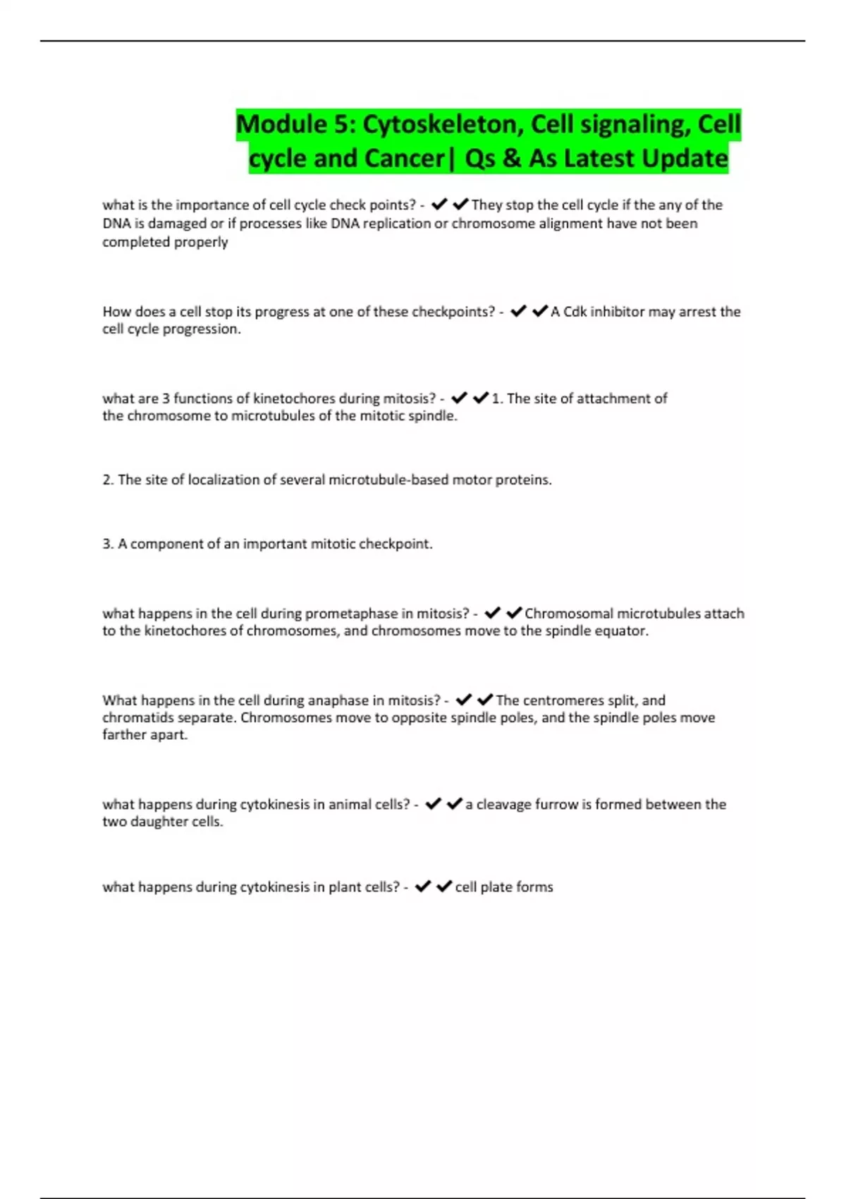 Module 5: Cytoskeleton, Cell signaling, Cell cycle and Cancer| Qs & As ...