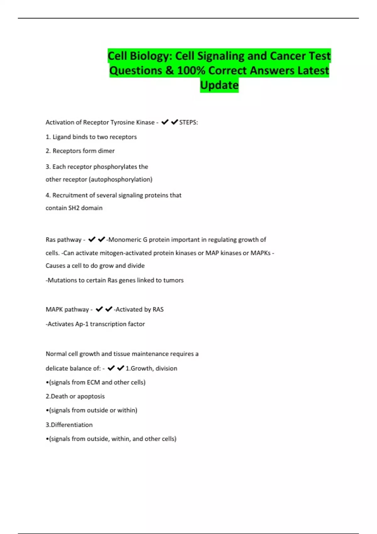 Cell Biology: Cell Signaling and Cancer Test Questions & 100% Correct ...