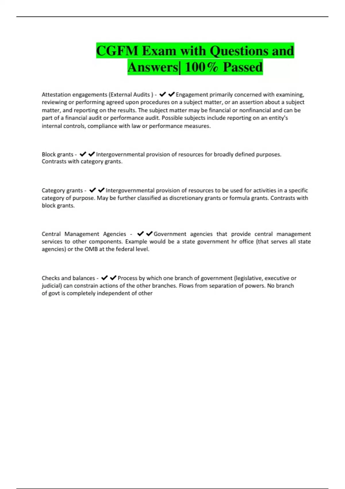 CGFM Exam with Questions and Answers| 100% Passed - CGFM - Stuvia US