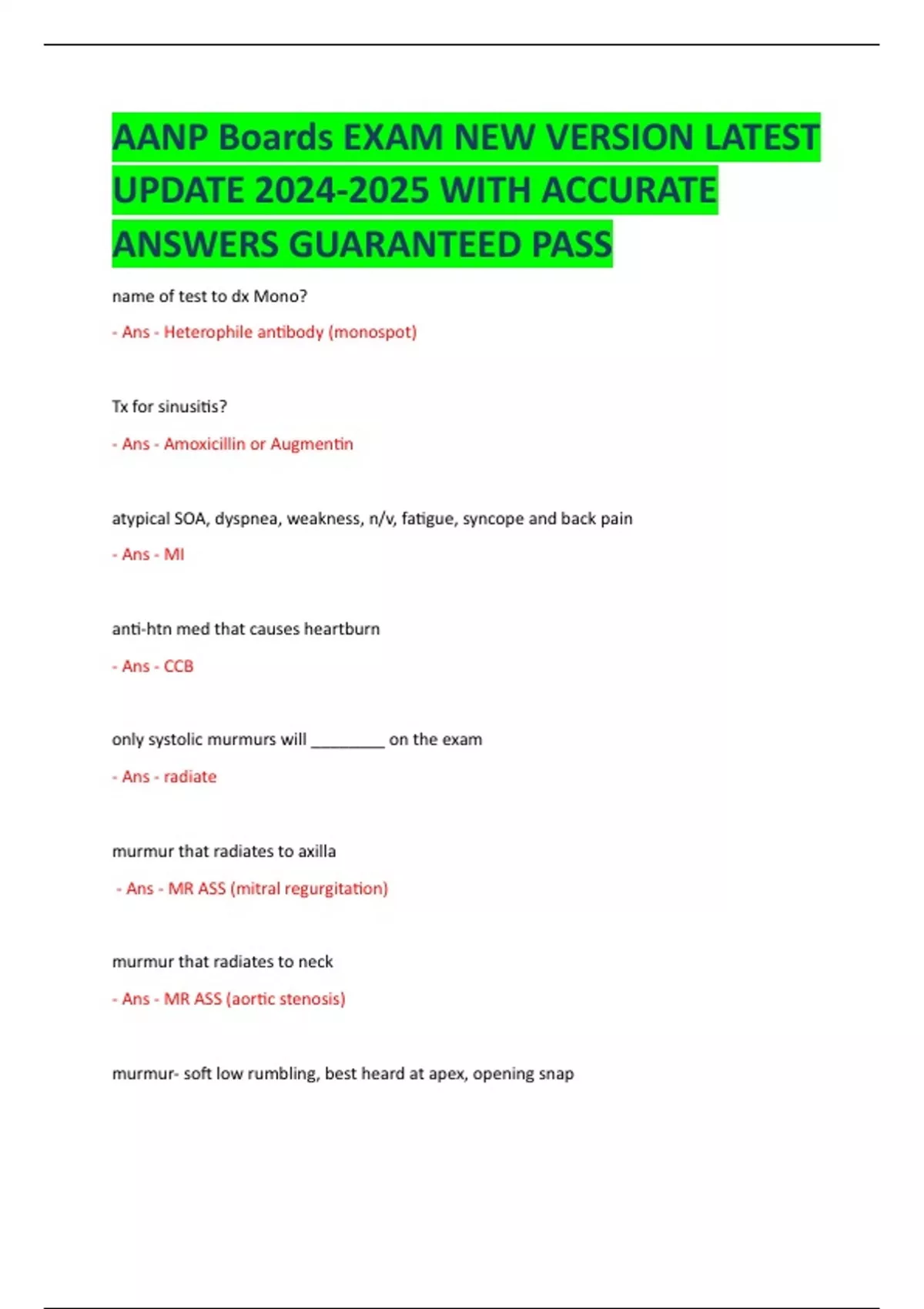 AANP Boards EXAM NEW VERSION LATEST UPDATE WITH ACCURATE ANSWERS ...