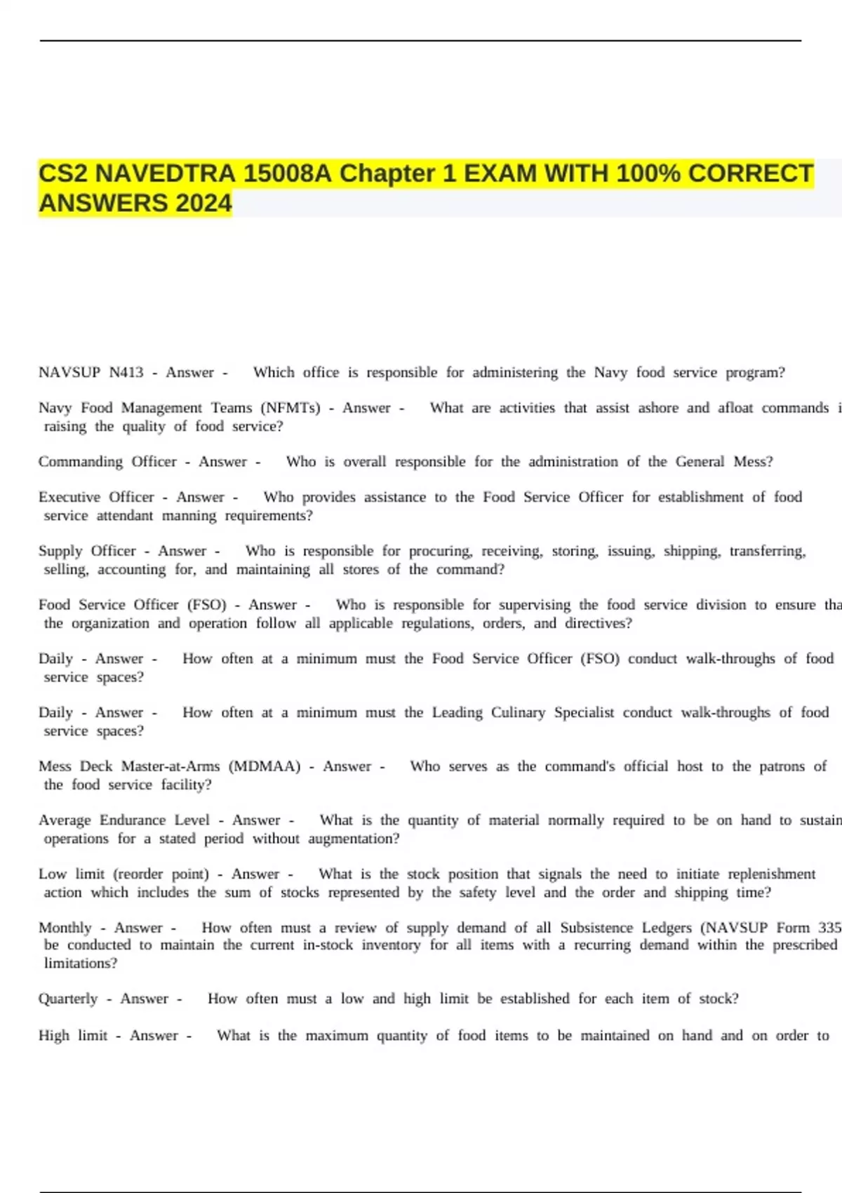 CS2 NAVEDTRA 15008A Chapter 1 EXAM WITH 100- CORRECT ANSWERS 2024 ...