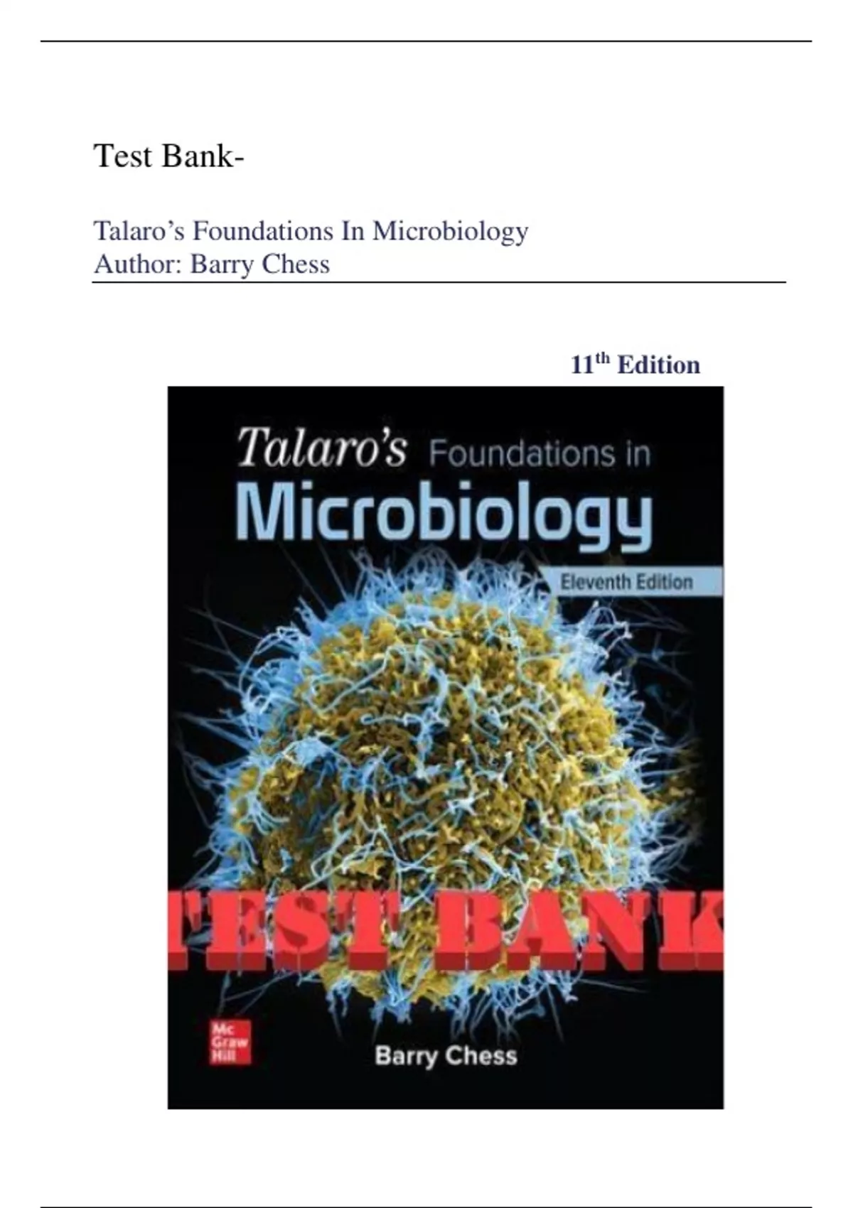 Test bank for Talaro’s Foundations in Microbiology 11th Edition ( Barry ...