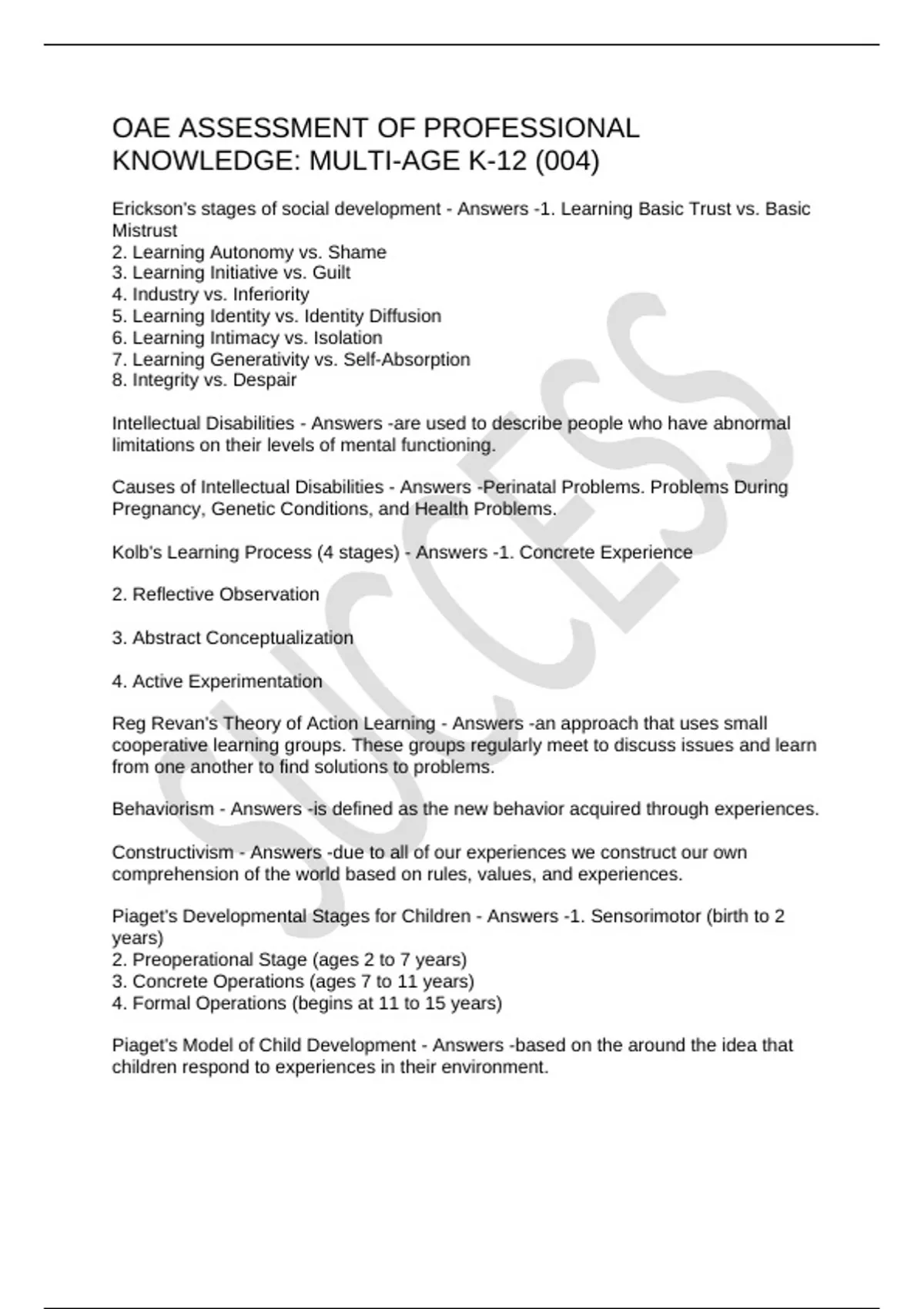 OAE ASSESSMENT OF PROFESSIONAL KNOWLEDGE: MULTI-AGE K-12 (004) - OAE ...