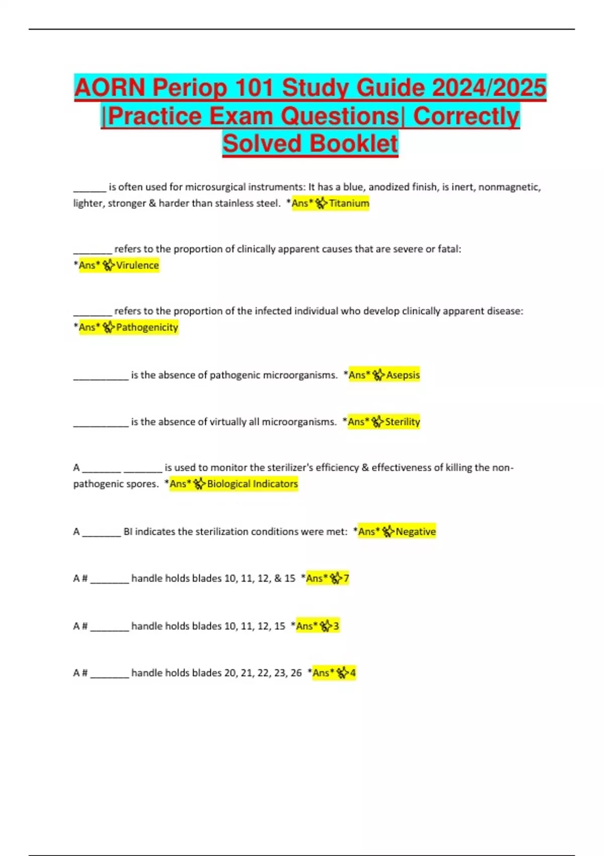 AORN Periop 101 Study Guide 2024/2025 |Practice Exam Questions ...